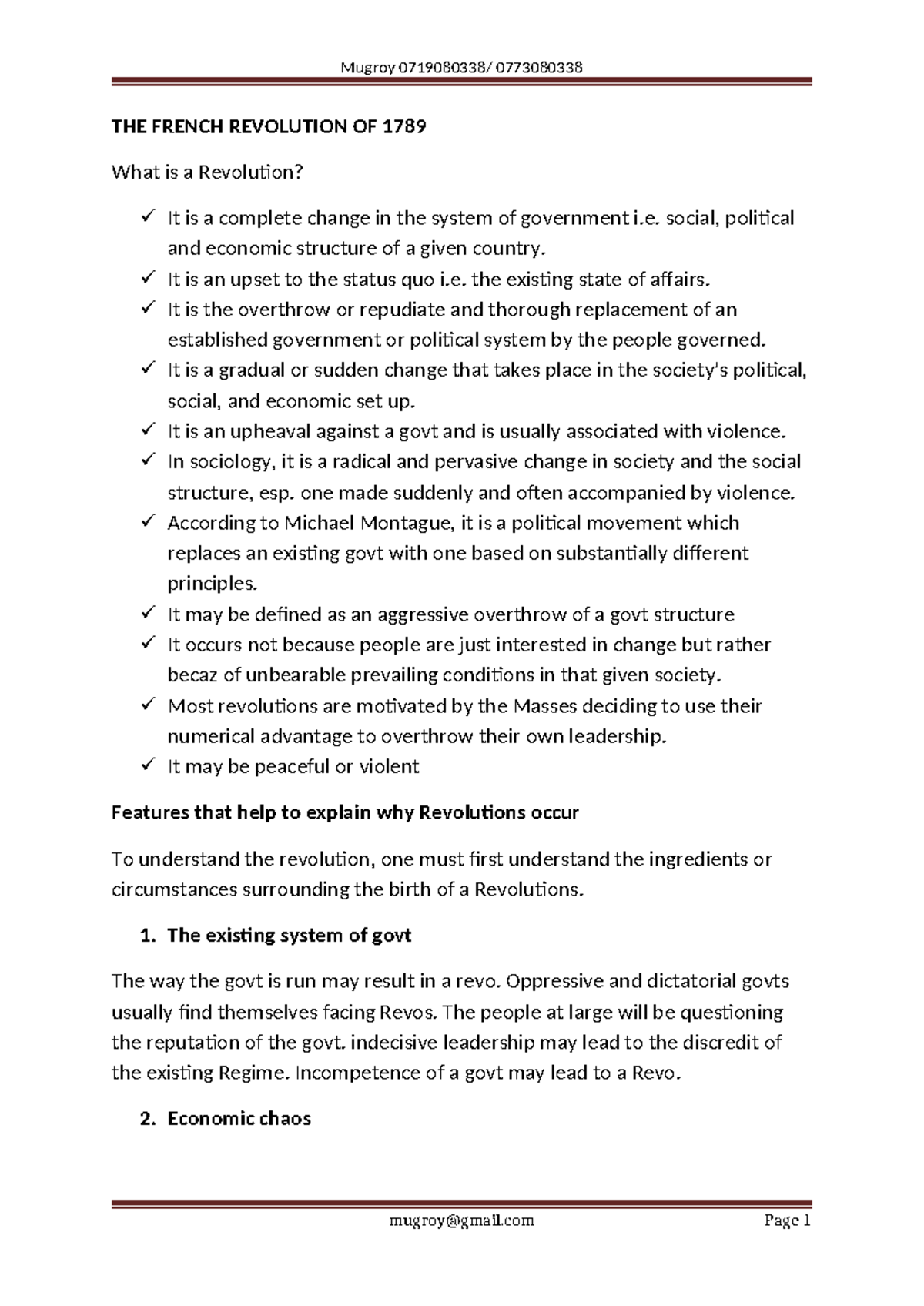 European History notes 1 - THE FRENCH REVOLUTION OF 1789 What is a ...