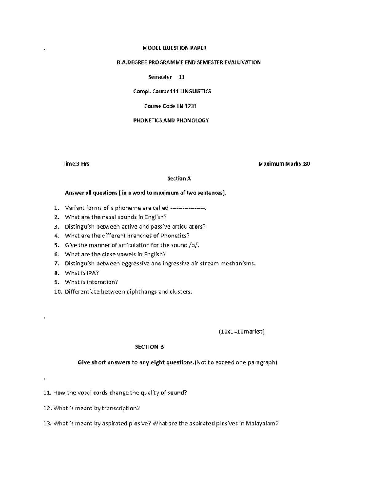 Revision - By me - . MODEL QUESTION PAPER B.A PROGRAMME END SEMESTER ...