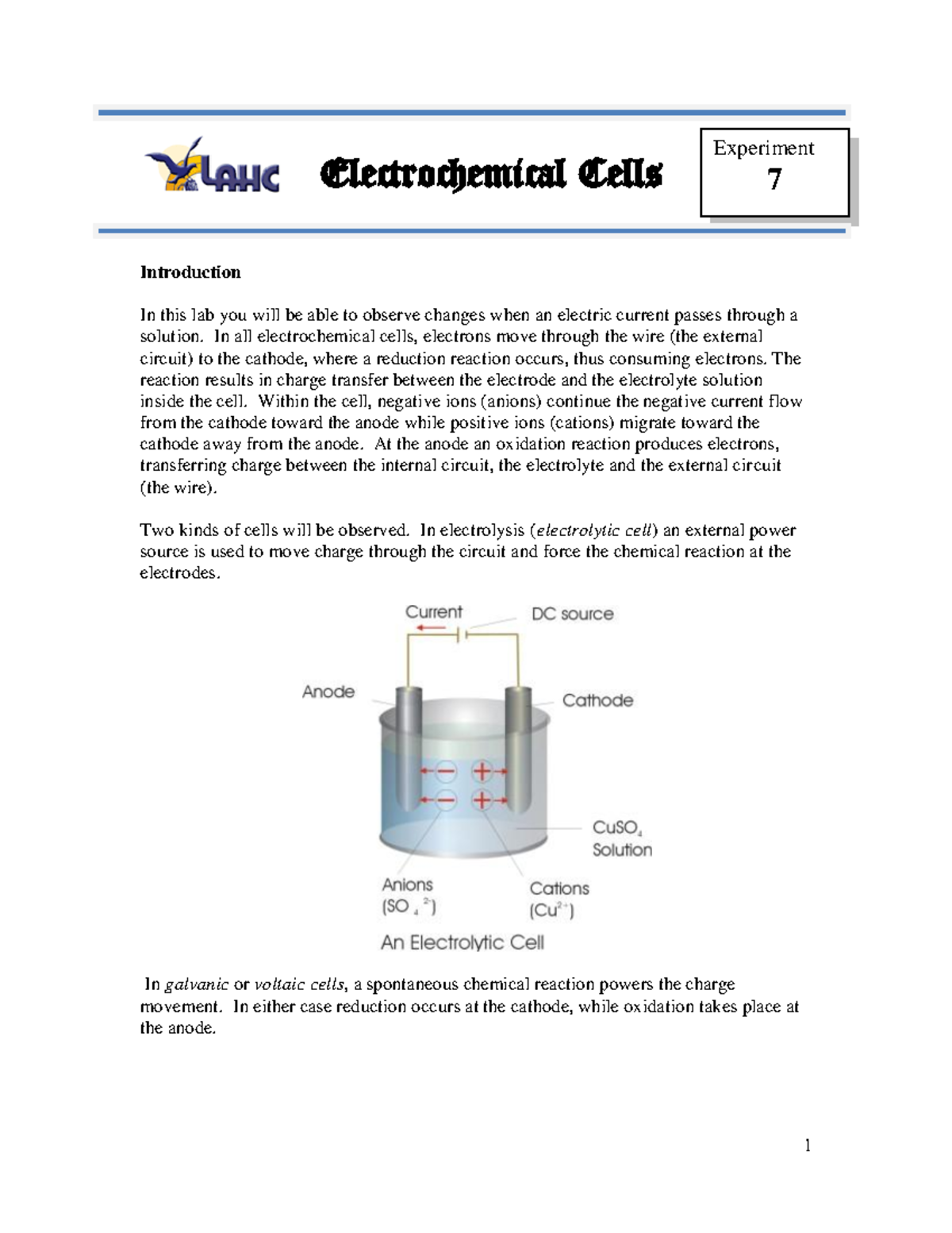 Laboratory 7: Experiment Electrospectrum 11 - 1 Introduction In this ...