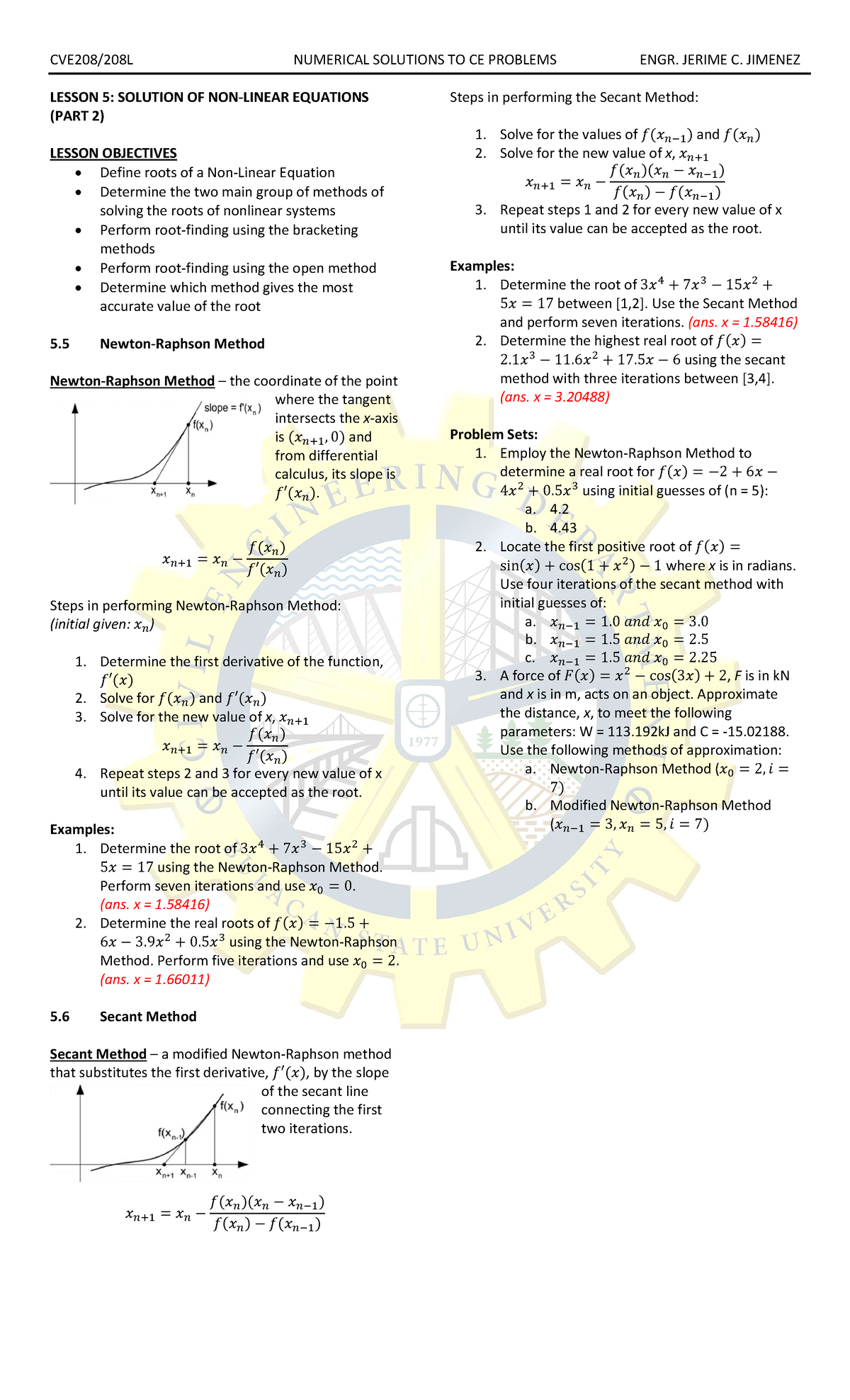 CVE208.Num Sol.SSNon Linear Equations - CVE208/208L NUMERICAL SOLUTIONS ...