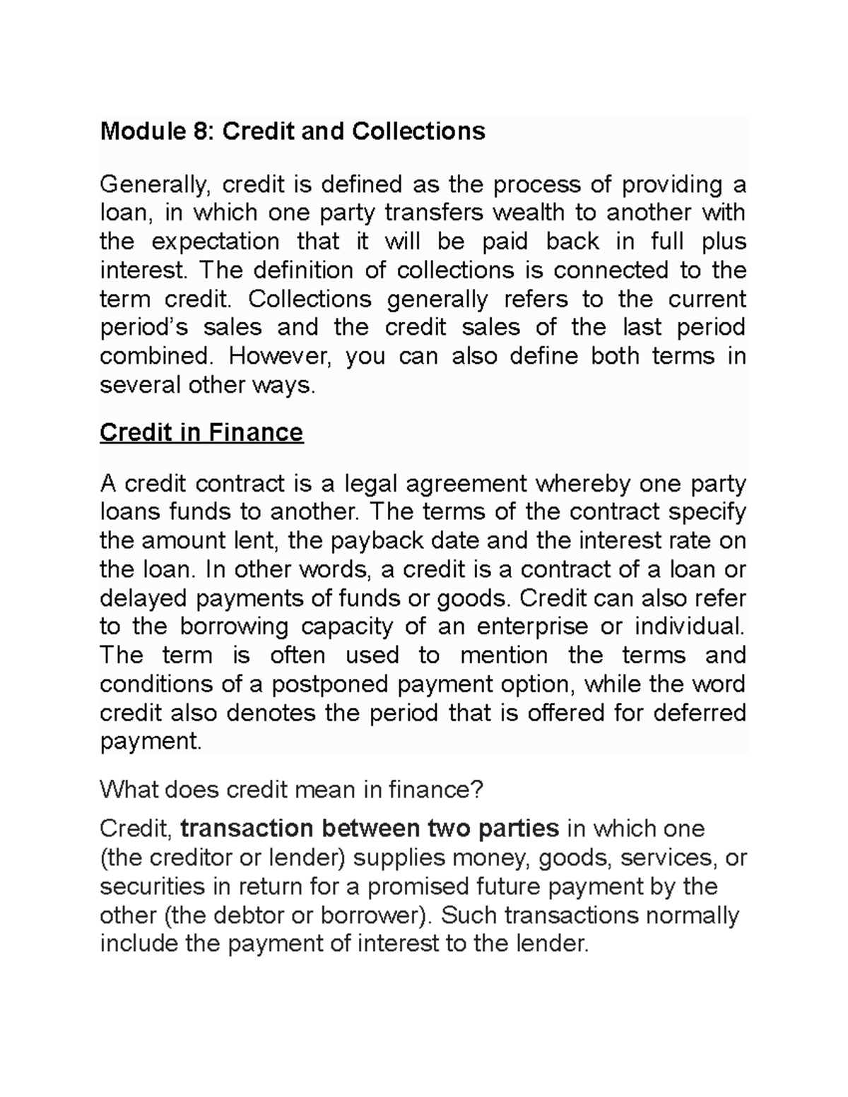 Credit-Collection Module-8Sept PLS HELP FFOR MY ASSIGNMENTS AND NEED TO ...