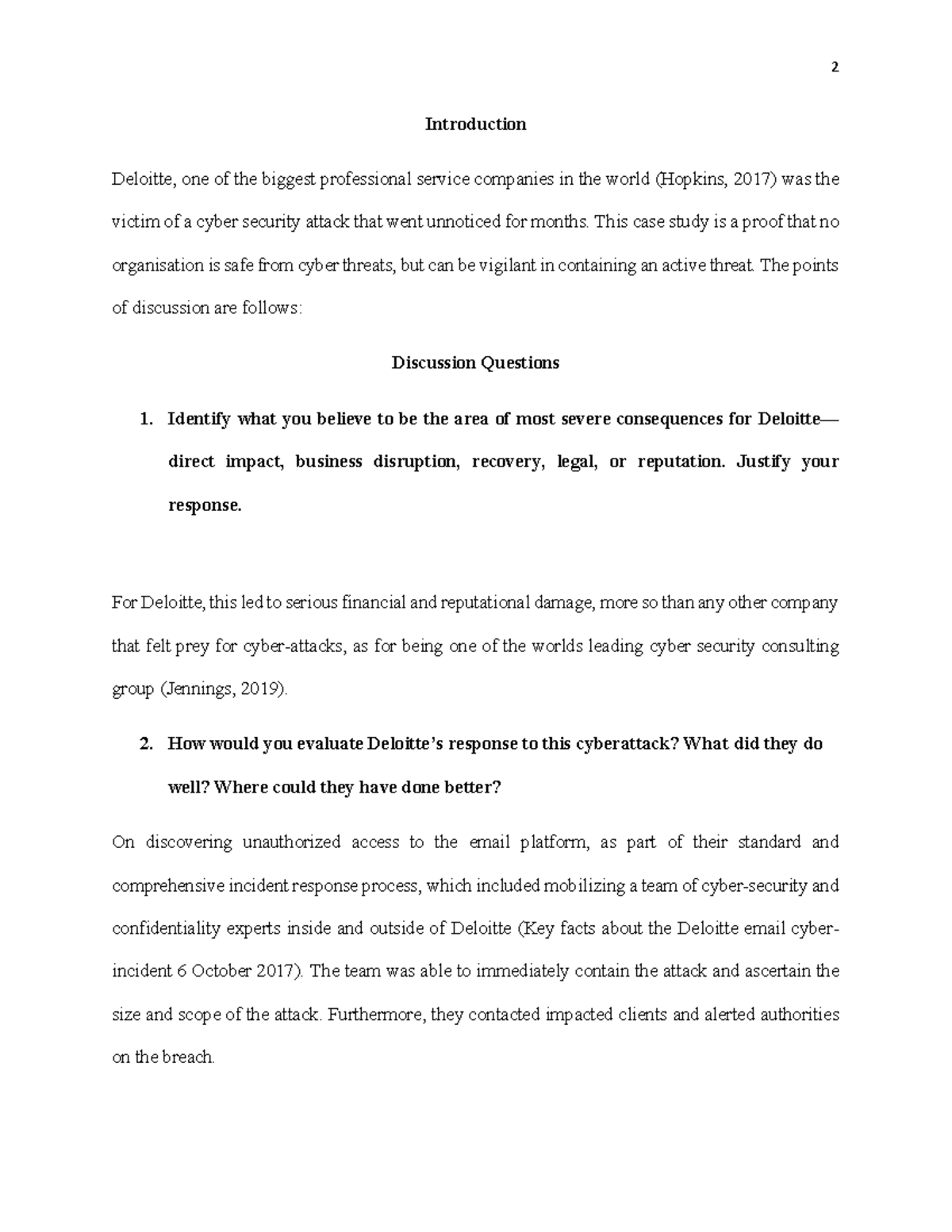 Delloitte Case Study - 2 Introduction Deloitte, one of the biggest ...