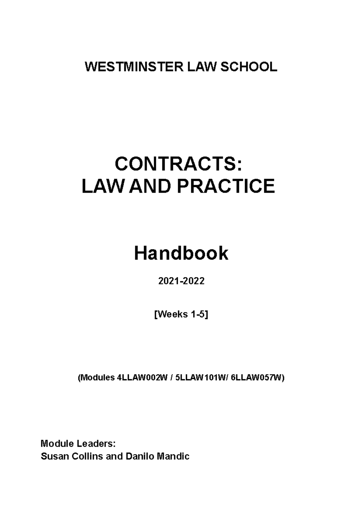 LLB Contracts Module Handbook 2021-22-3 - WESTMINSTER LAW SCHOOL ...