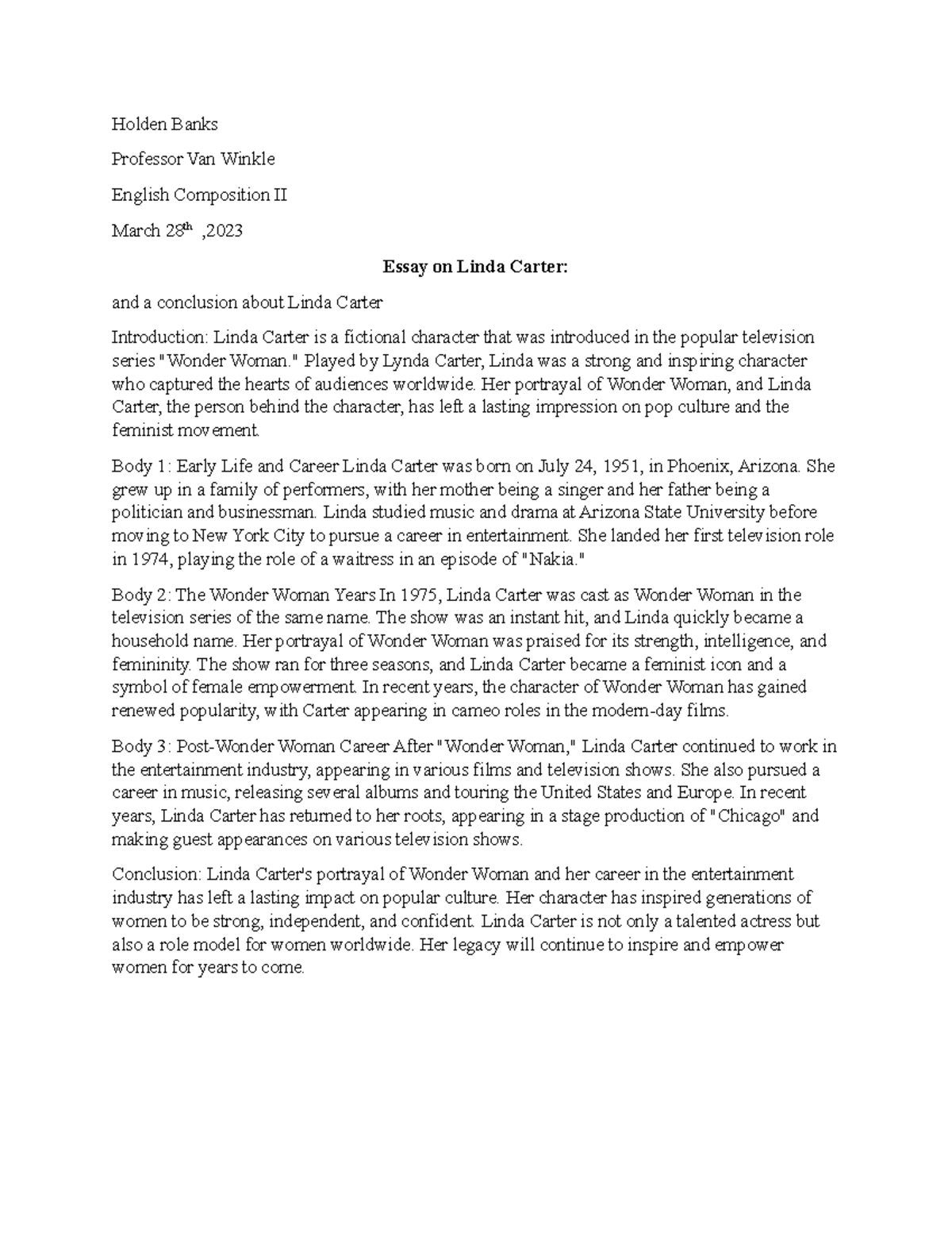 Document 170 - This is my essay Linda Carter and was it done at York ...