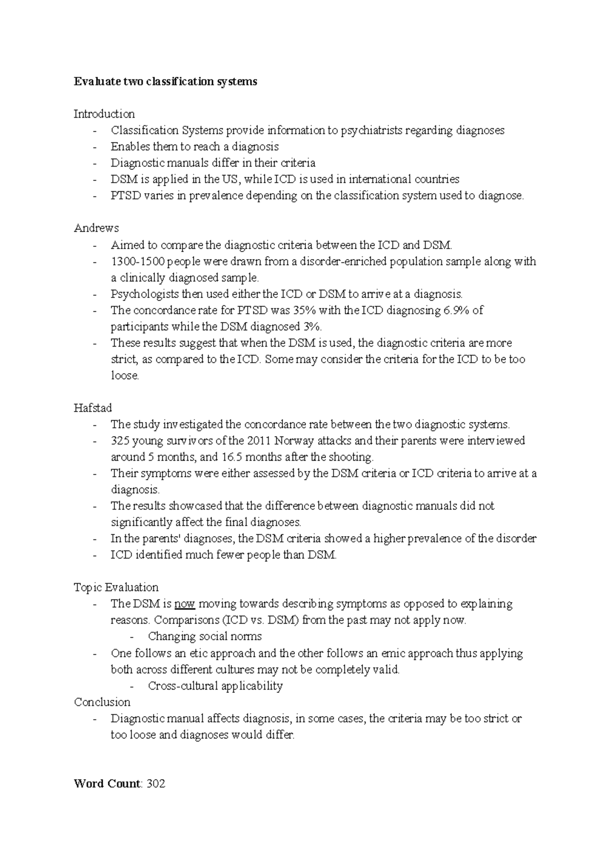 Psychology Formative 2 - Evaluate two classification systems ...