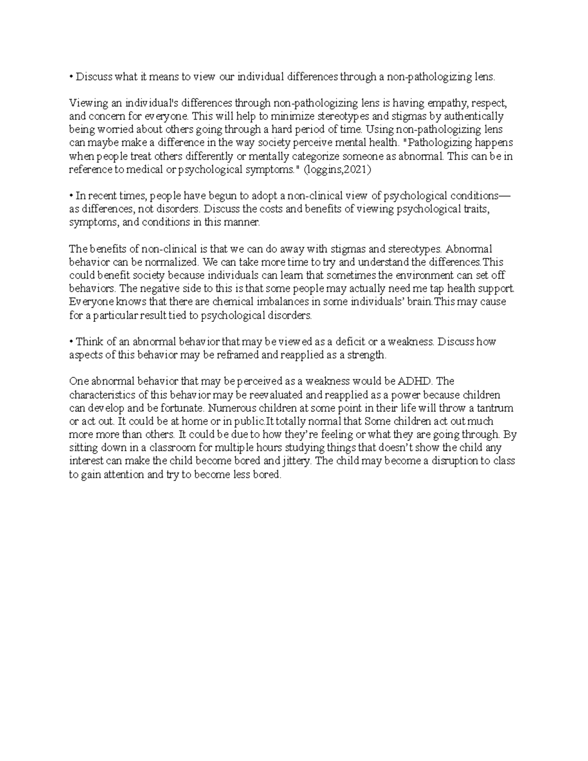 Abnormal psychology 8-2 - Discuss what it means to view our individual ...