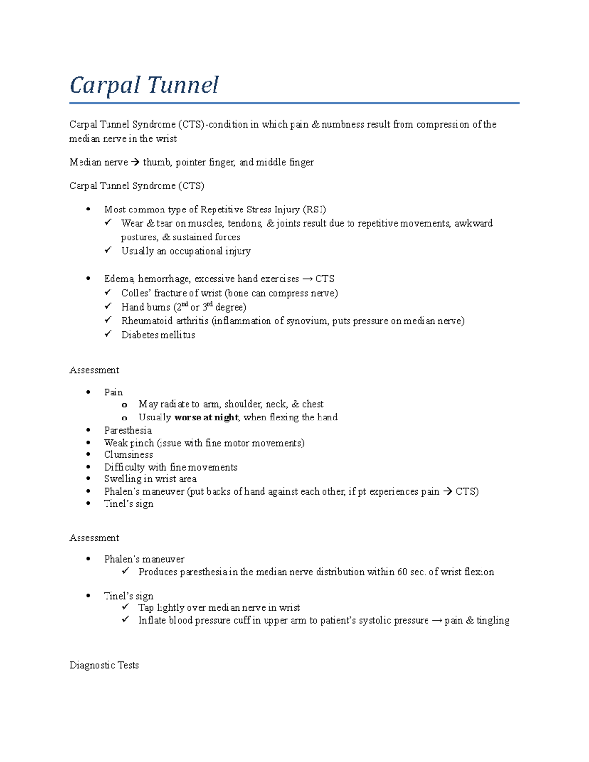 Unit 1 Outline 8 - Musculoskeletal - Carpal Tunnel Carpal Tunnel ...