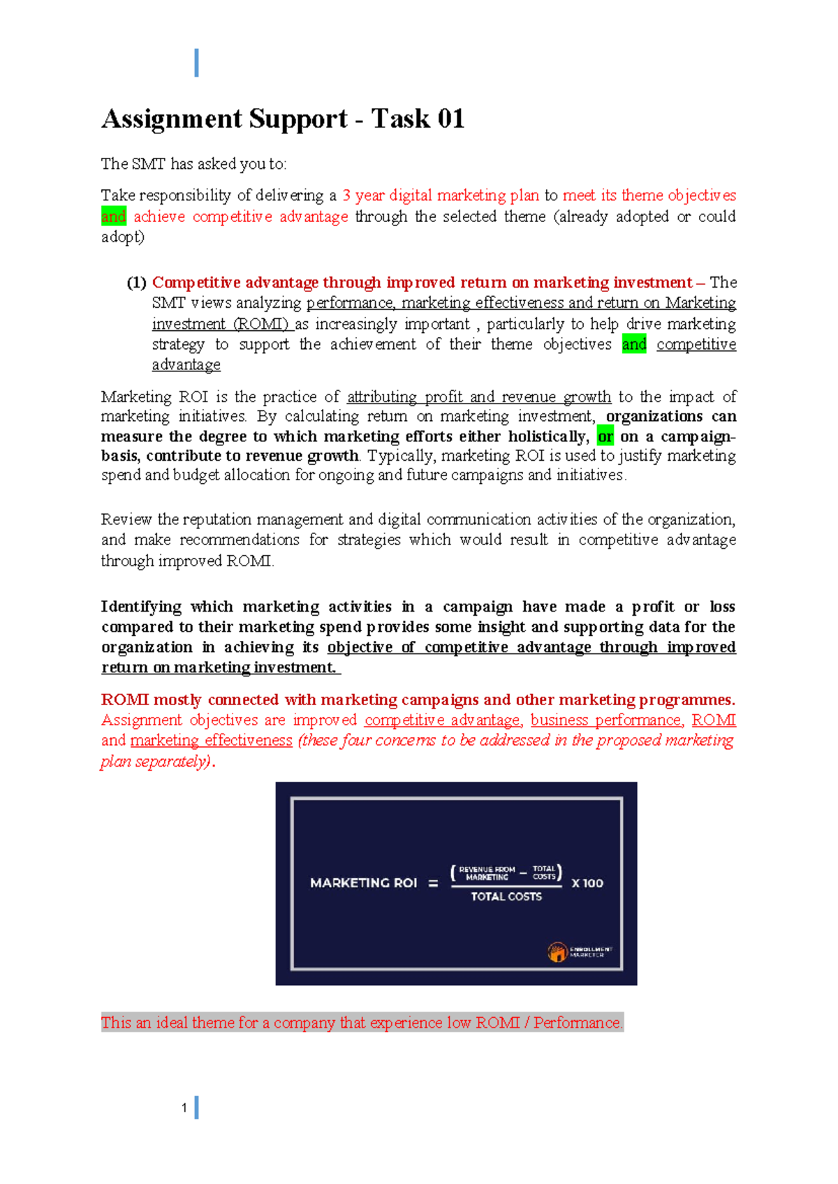 Assignment support MDS - Assignment Support - Task 01 The SMT has asked you to: Take ...