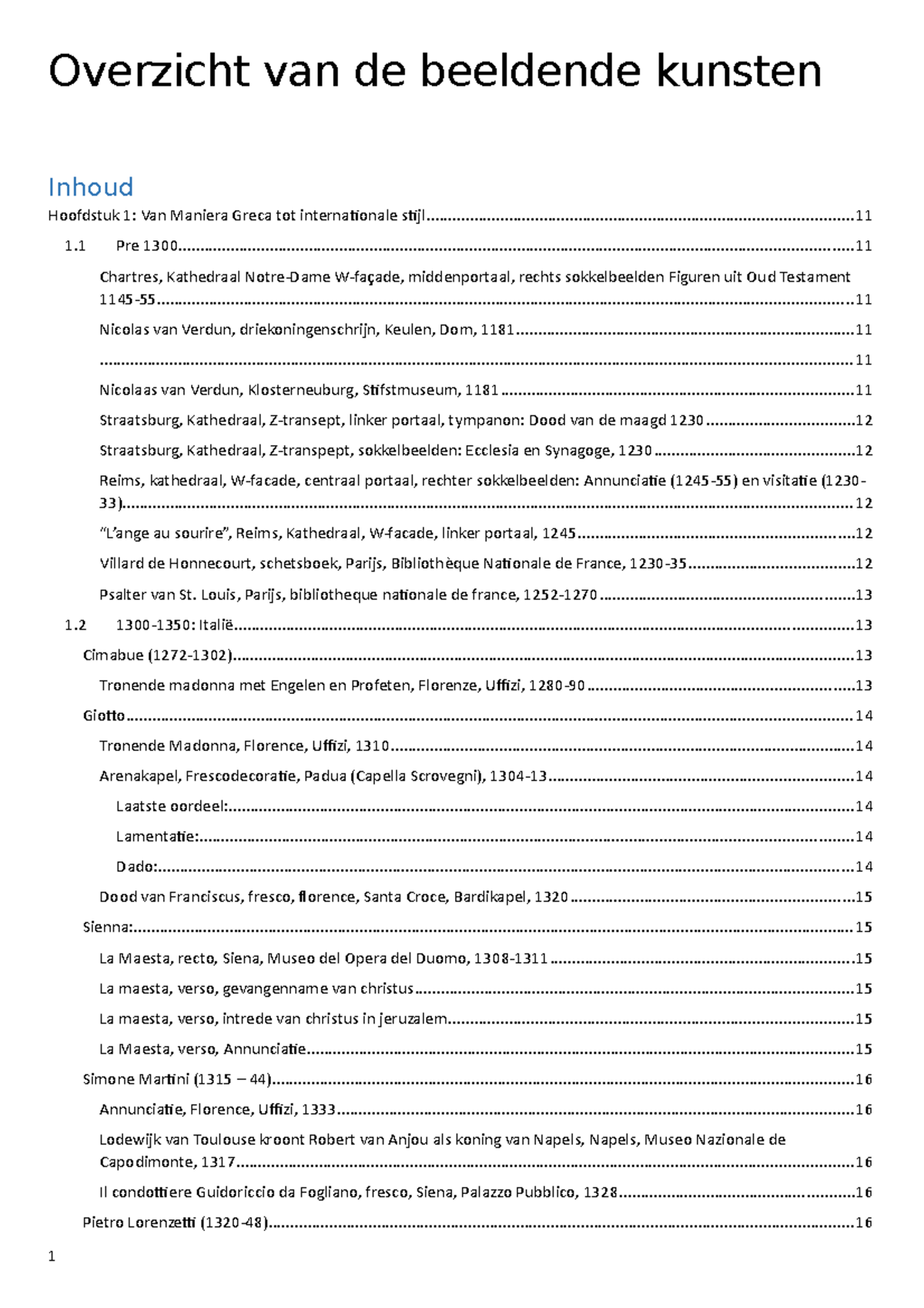 Beeldende kunsten 1300 - 1500 - Overzicht van de beeldende kunsten ...