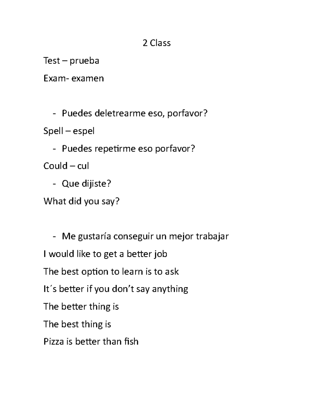 2 Class - Derecho - 2 Class Test – prueba Exam- examen Puedes ...