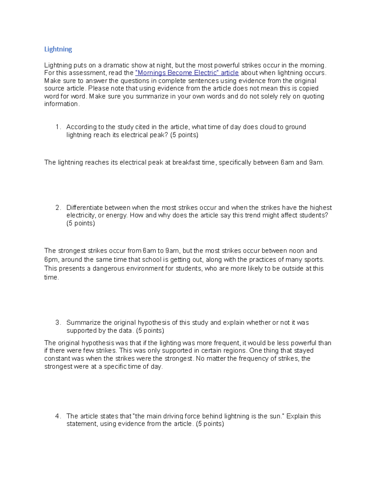 Lightning worksheet - Lightning Lightning puts on a dramatic show at ...