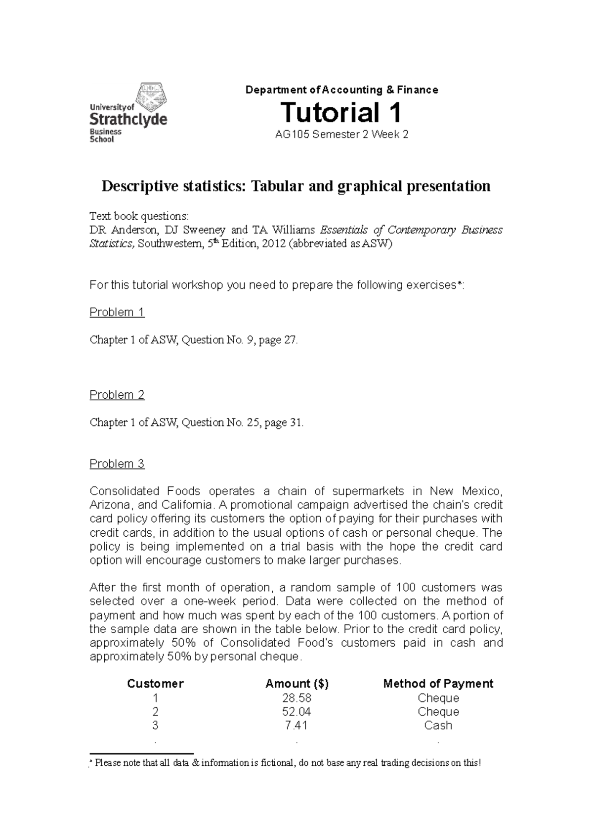 Tutorial 1 questions - Department of Accounting & Finance Tutorial 1 ...