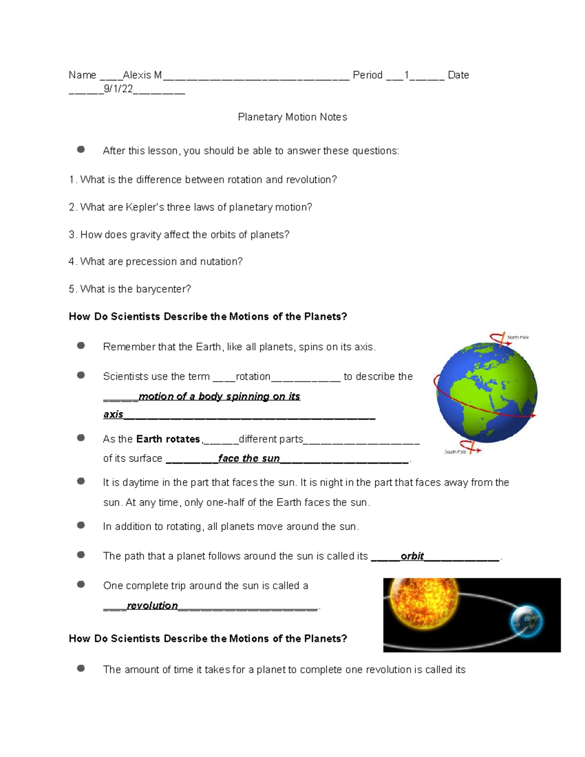 Copy of Planetary Motion Notes - Name Alexis M ...