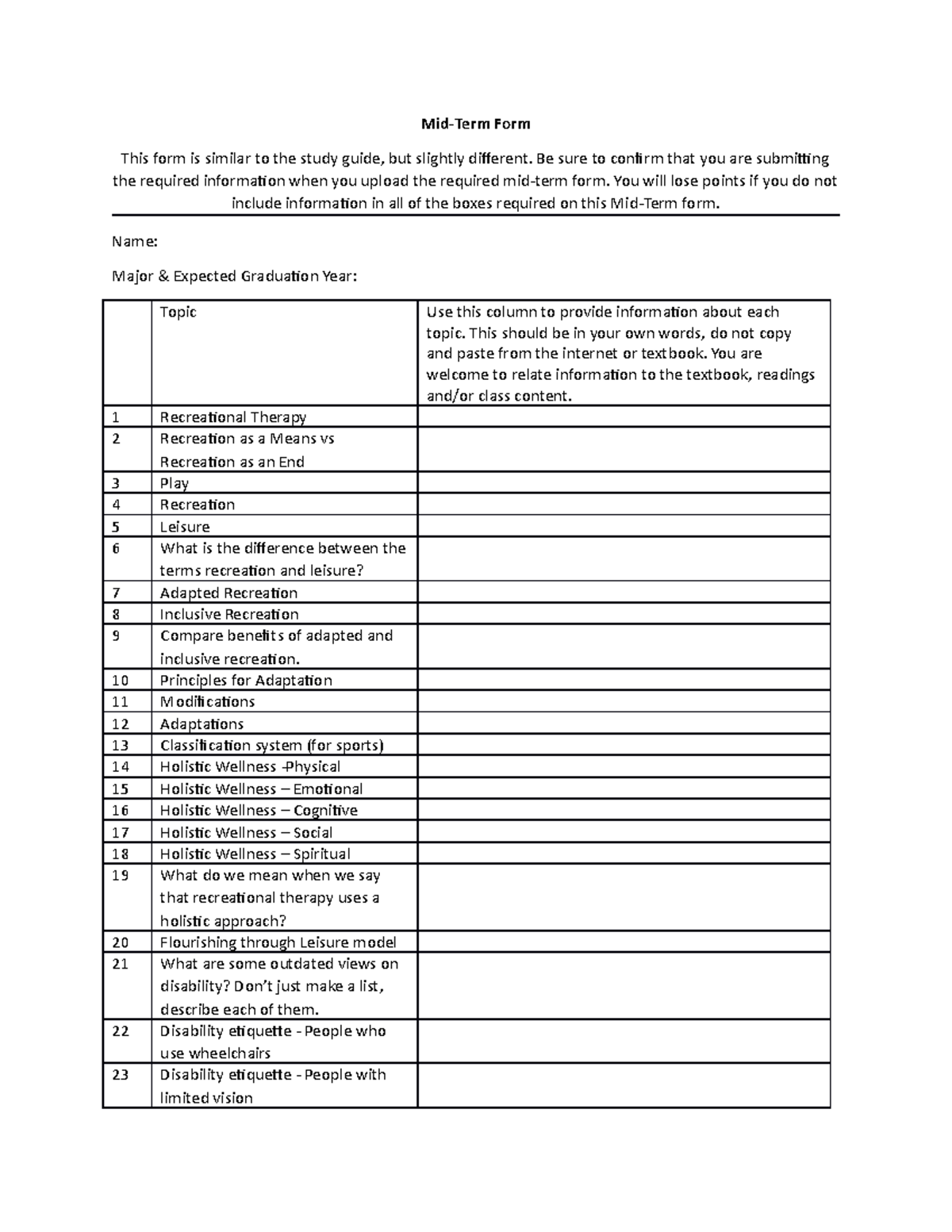Mid Term Exam Form-1 - Mid term - Mid-Term Form This form is similar to ...