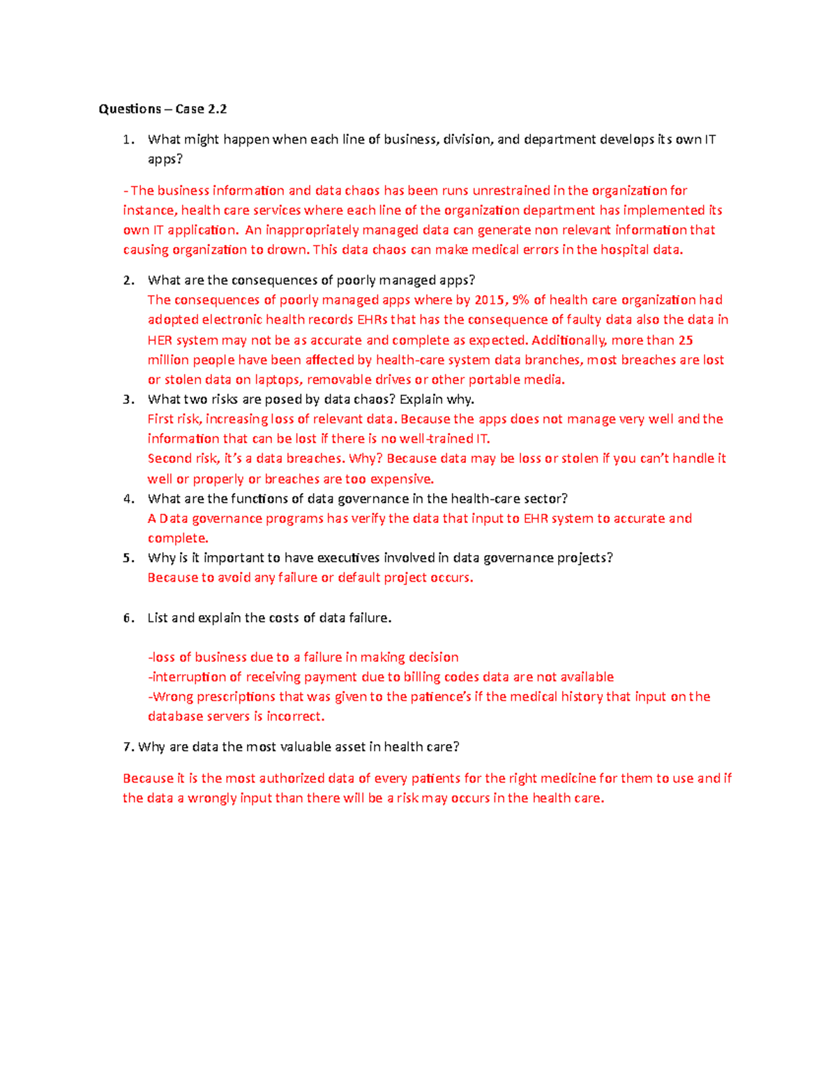 Tutorial 2 - Case Question and Answer - Questions – Case 2. What might ...