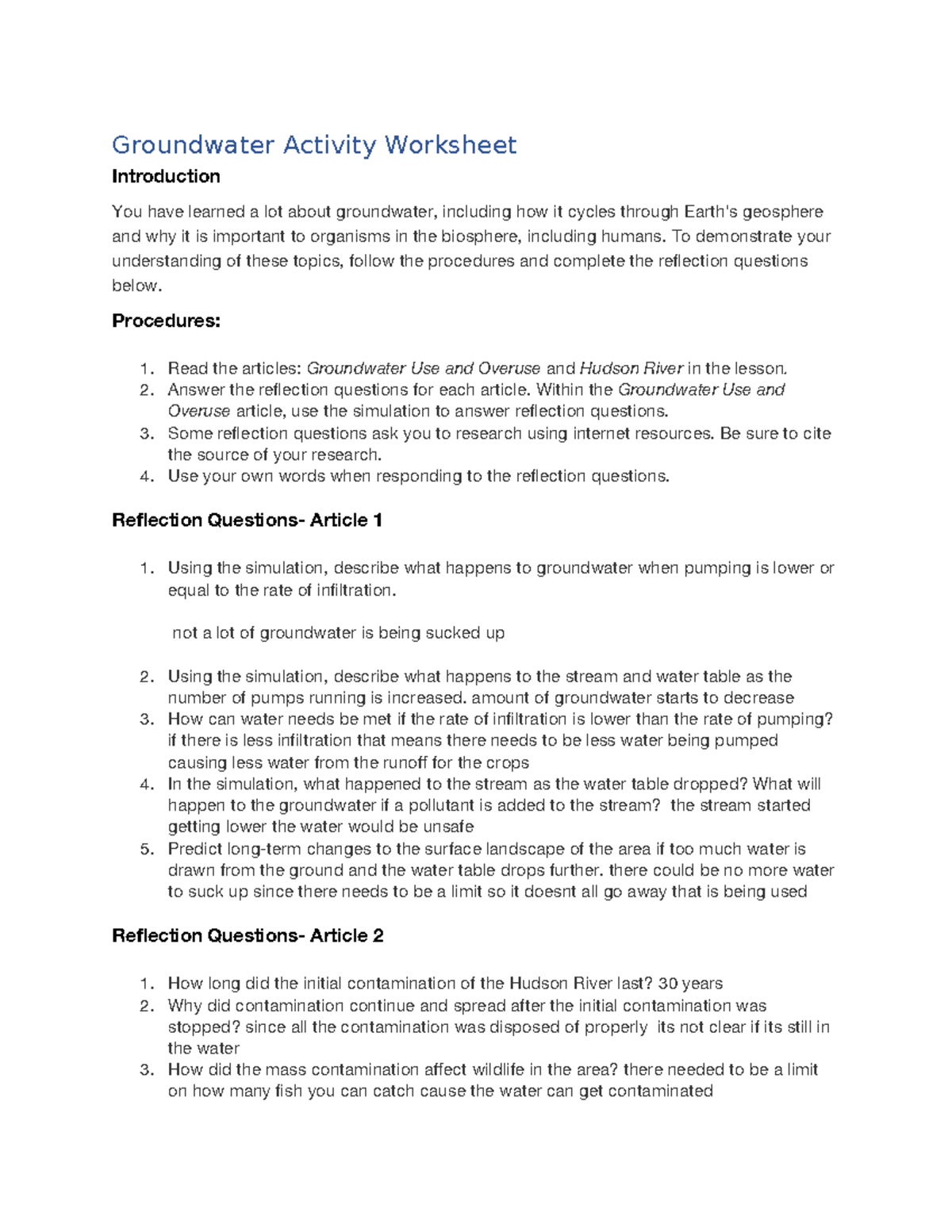 Copy of Copy of 3 - dsgf - Groundwater Activity Worksheet Introduction ...