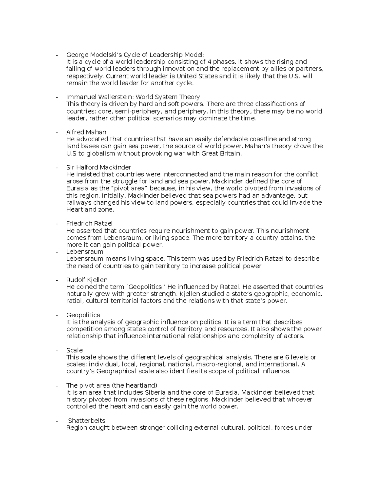 GEO EXAM 1 -study guide ppp - George Modelski’s Cycle of Leadership ...
