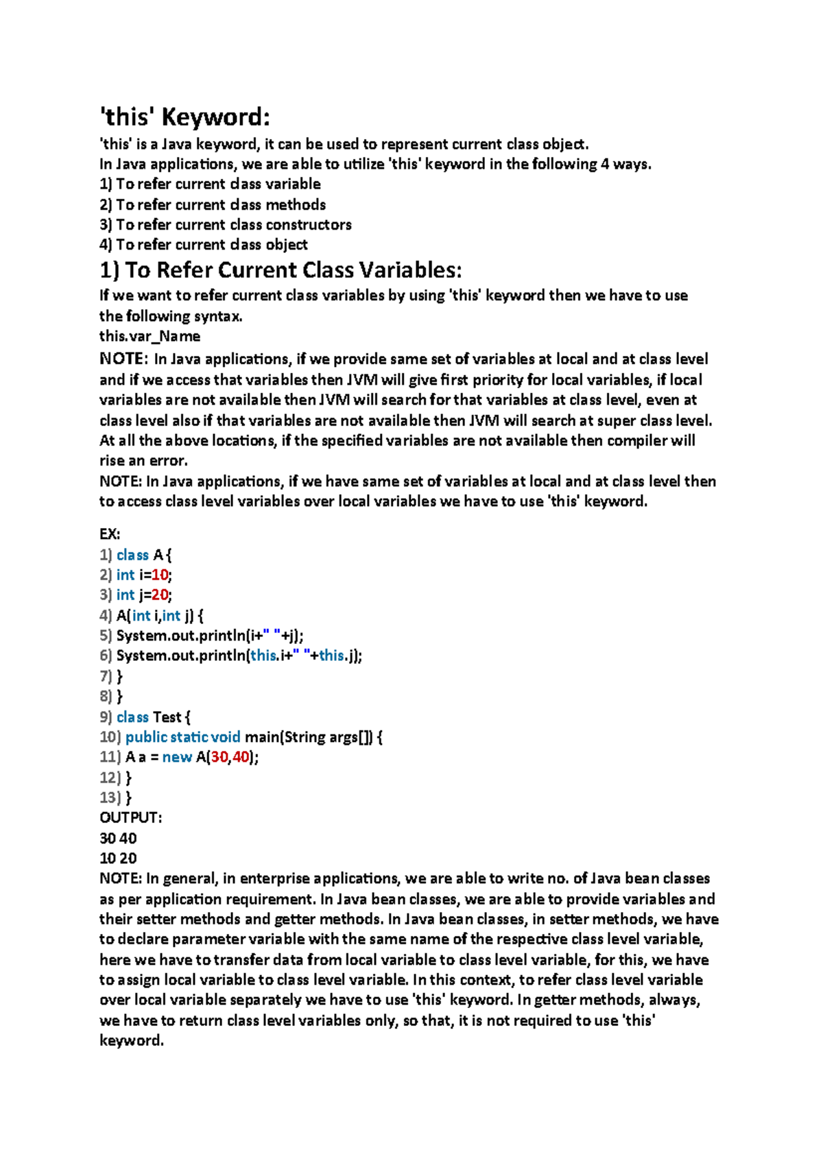 This Keyword - this materil jntua - 'this' Keyword: 'this' is a Java ...