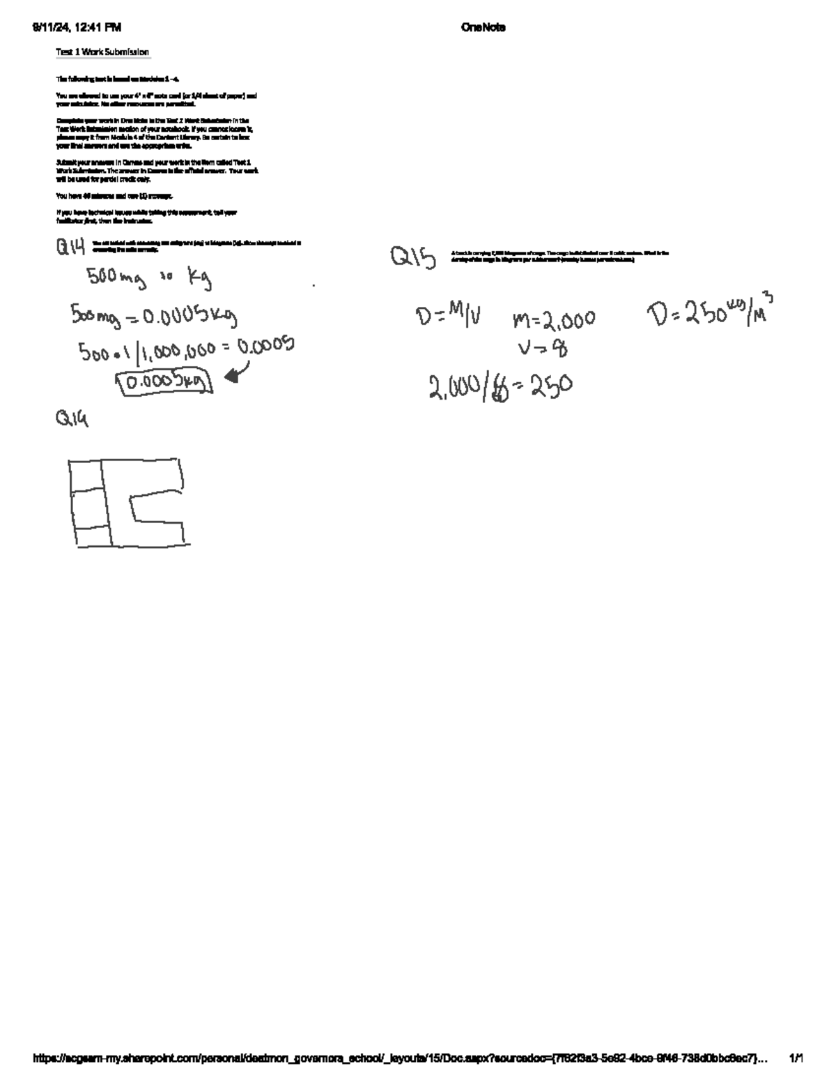 Quiz Test 1 Modules 14 - quiz - 12:41 PM OneNote Test 1 Work Submission ...