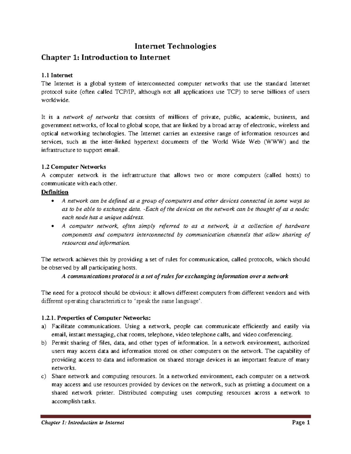 Chapter 1 Introduction to Internet Inter - Internet Technologies ...