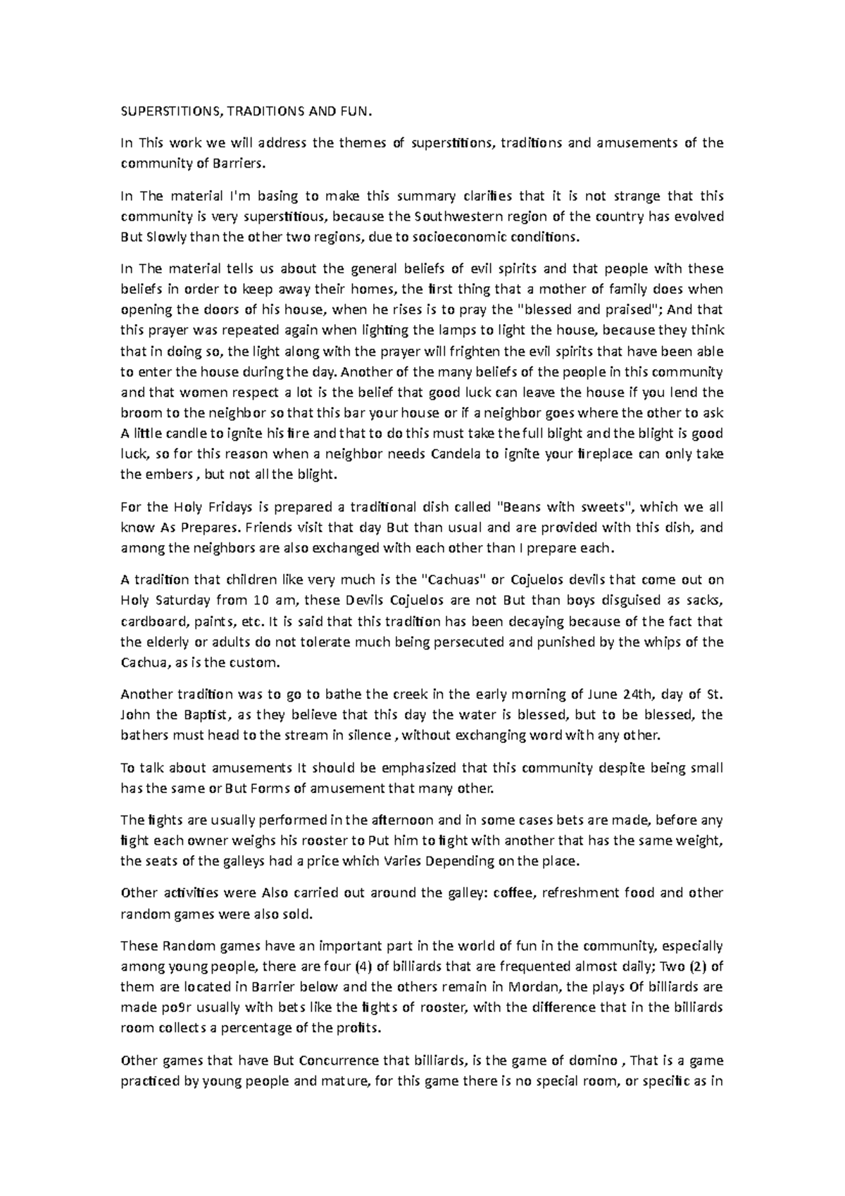 Superstitions - Lecture notes 1 - SUPERSTITIONS, TRADITIONS AND FUN. In ...