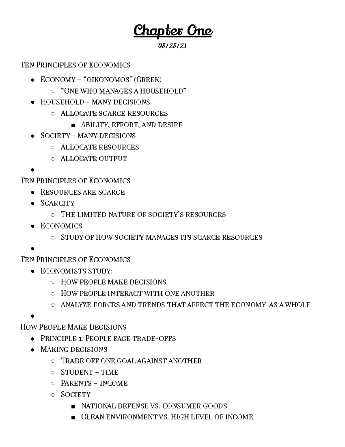 CH. 1 Notes , Mankiw 8th edition, Macroeconomics - Chapter One 08/28 ...