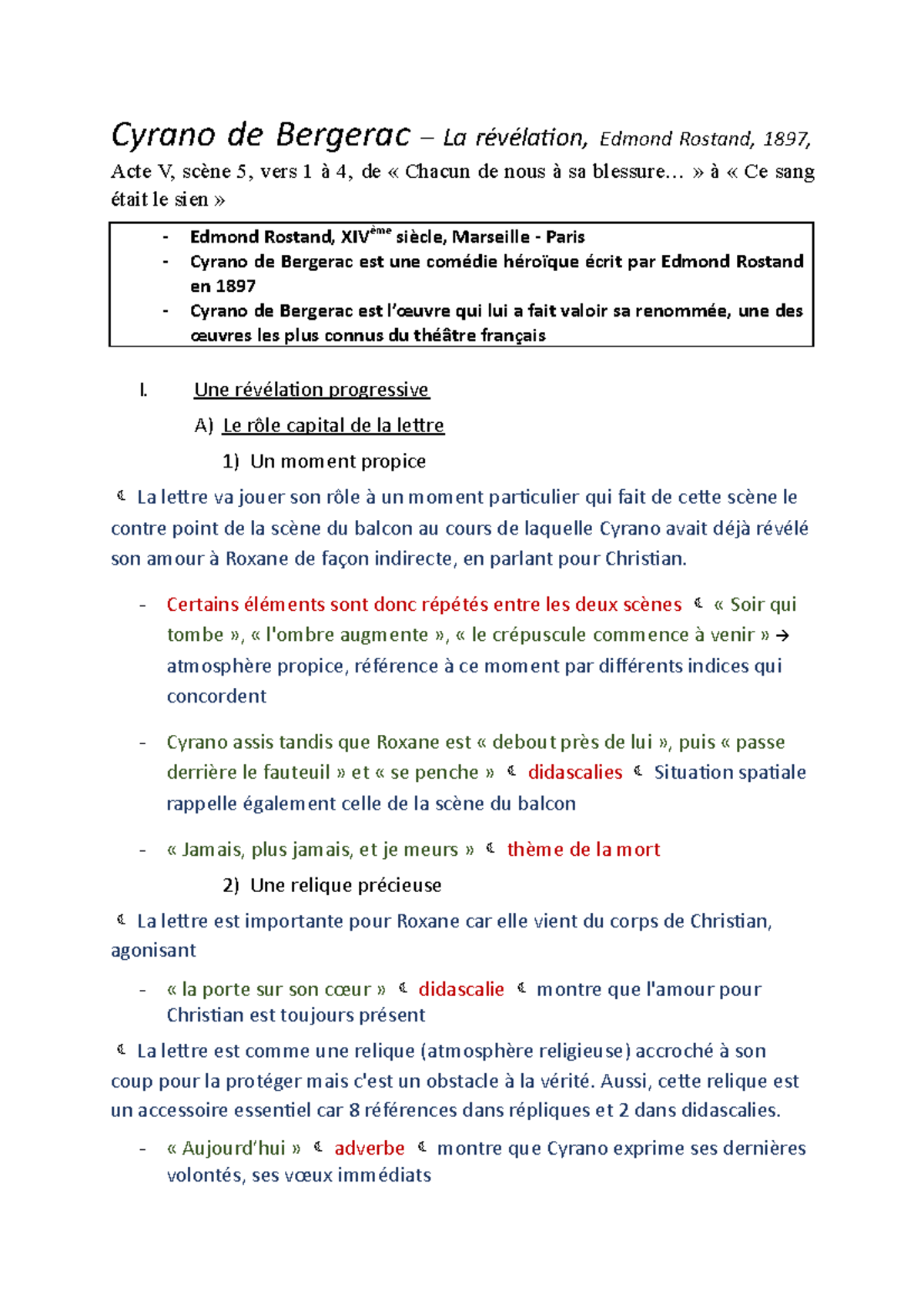 Lecture Analytique Cyrano De Bergerac Edmond Rostand La