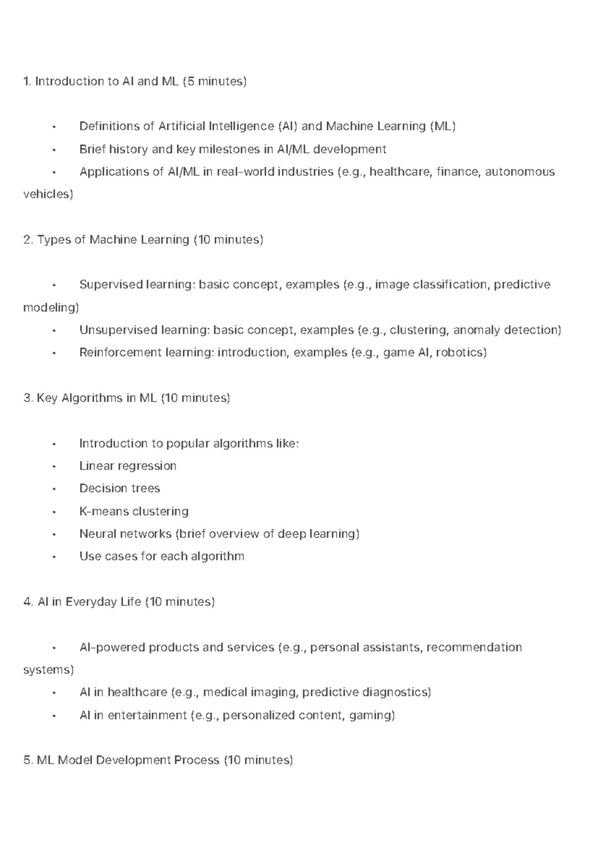 1. Introduction to AI and ML (5 minutes) - Introduction to AI and ML (5 ...