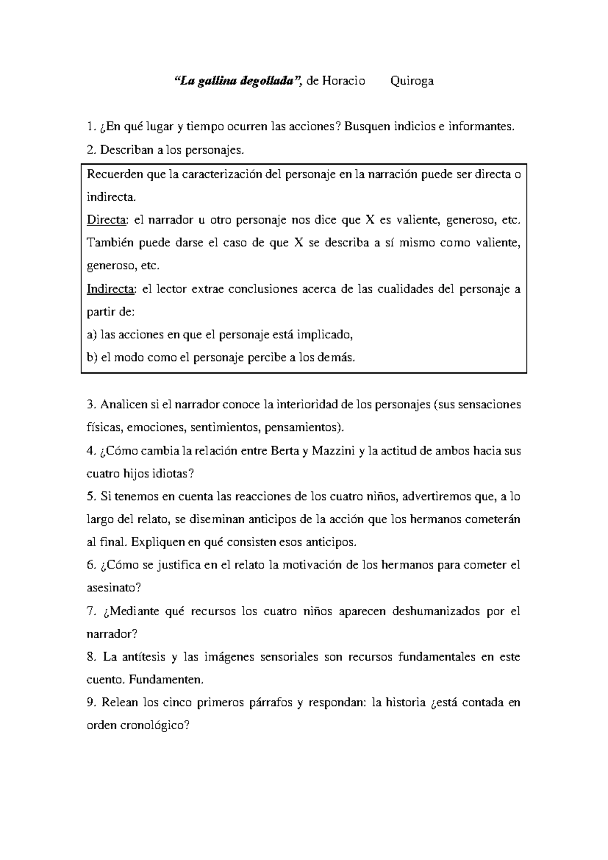 La gallina degollada, guía de lectura - “La gallina degollada”, de ...