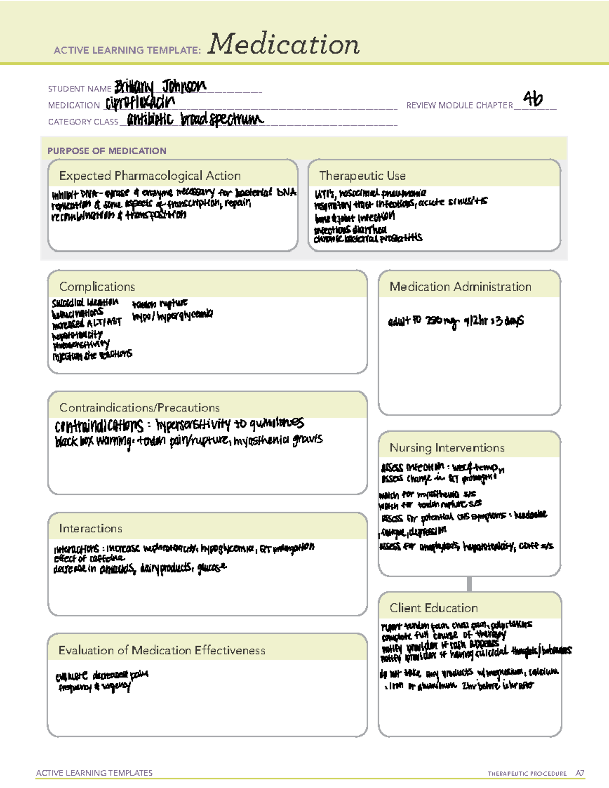 MED cipro - ATI - ACTIVE LEARNING TEMPLATES THERAPEUTIC PROCEDURE A ...