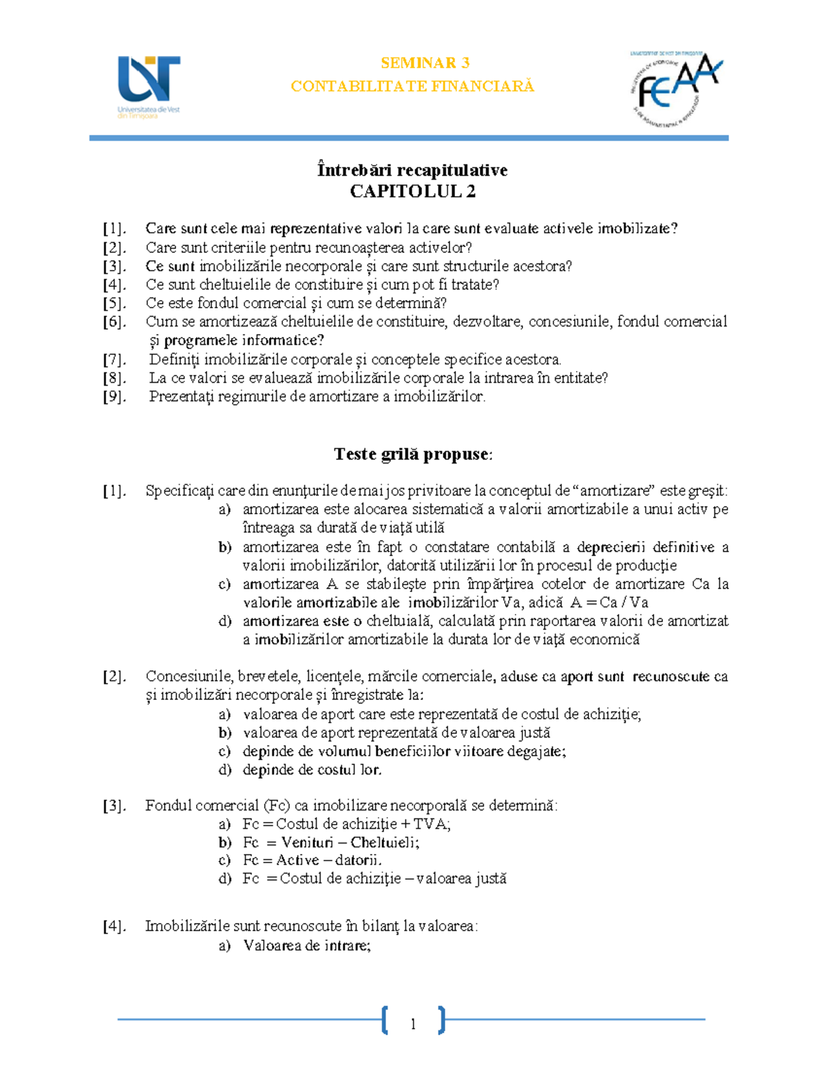 Seminar 1 din cursul Contabilitate financiara din Anul 1 pe ...
