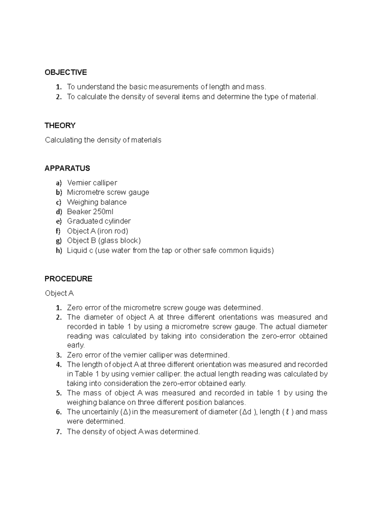 Lab phy 1 arissa - lab report phys - OBJECTIVE To understand the basic ...