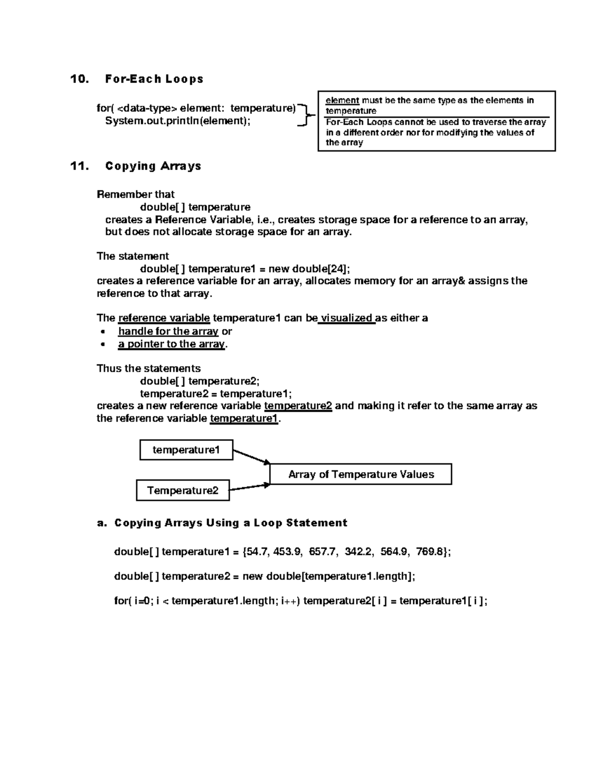 Arrays in Java - Lec2 - 10. For-Each Loops for( element: temperature ...