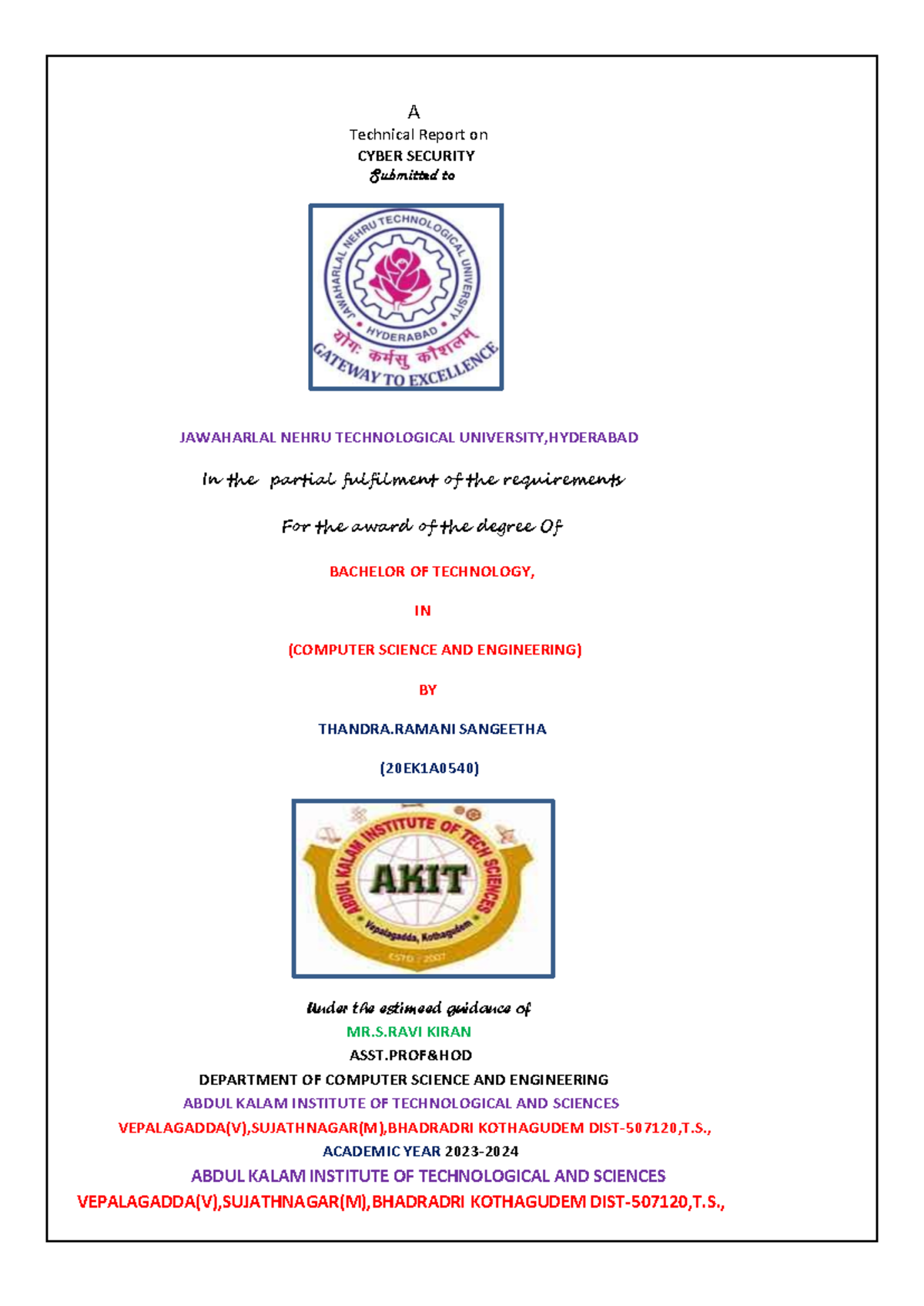 Cyber security pdf - all the units are provided - A ####### Technical ...