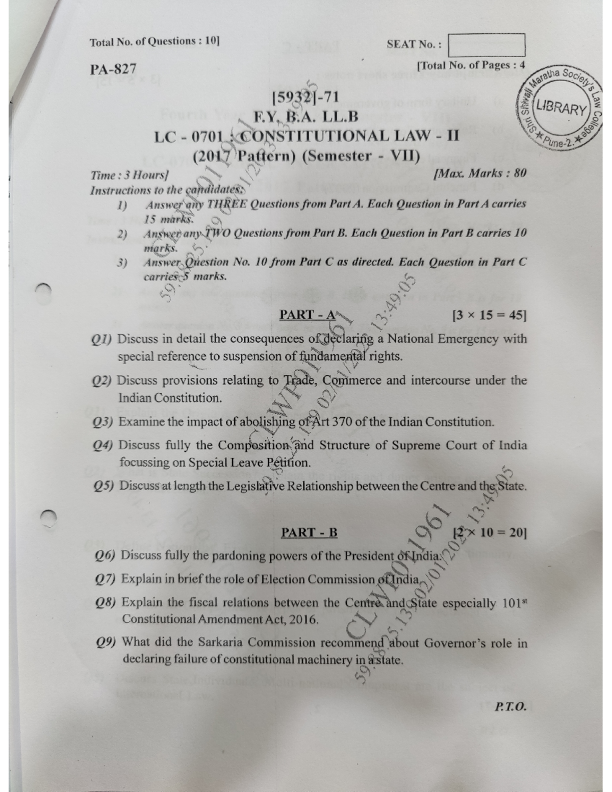 7th sem previous question - BA-llb - Studocu