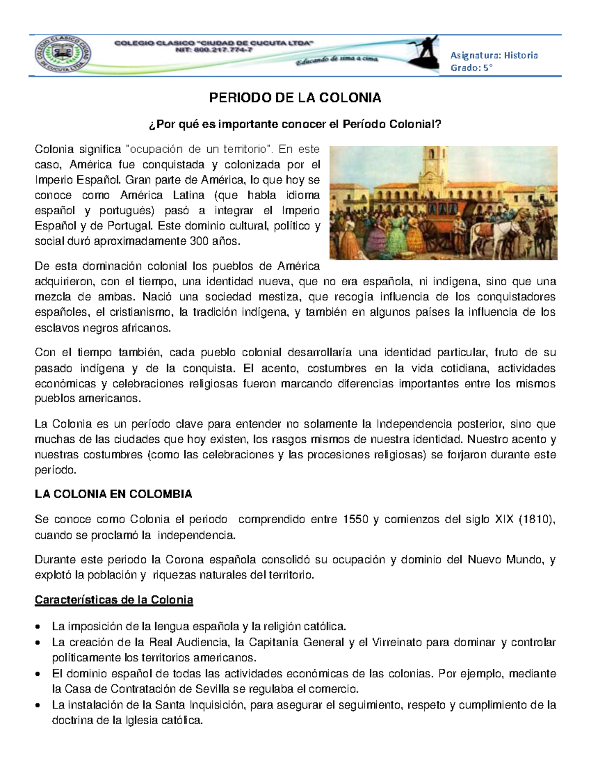 La epoca de la colonia - Personal - Asignatura: Historia Grado: 5 ...