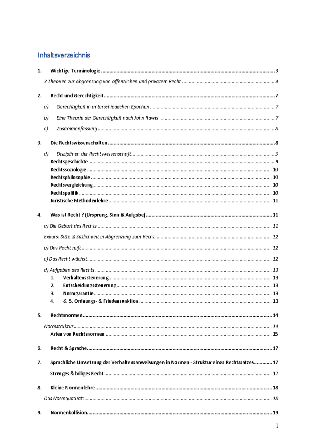 Zusammenfassung Rechtswissenschaft - Inhaltsverzeichnis Wichtige ...