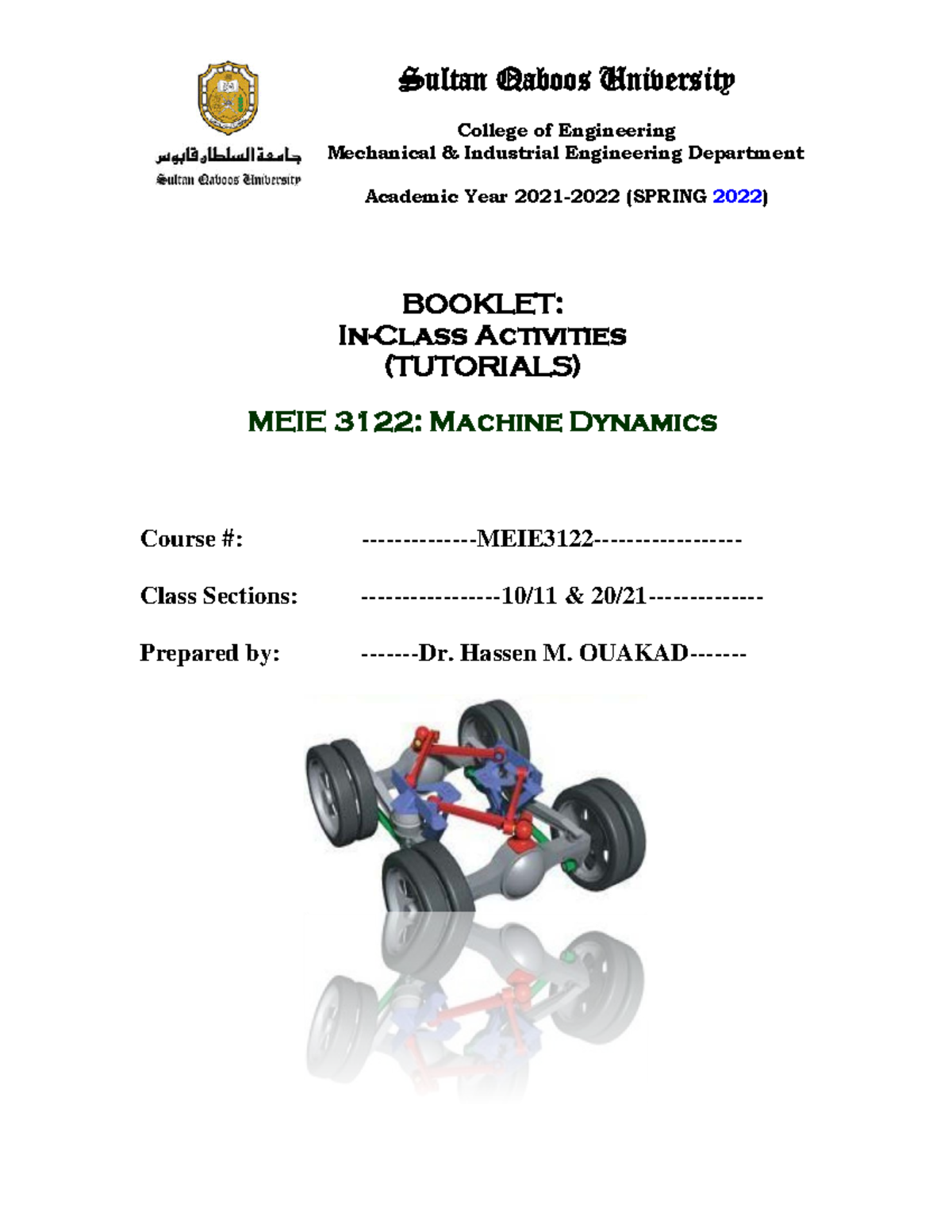 MEIE3122 Tutorials Booklet Dr Ouakad Spring 2022 - Sultan Qaboos ...
