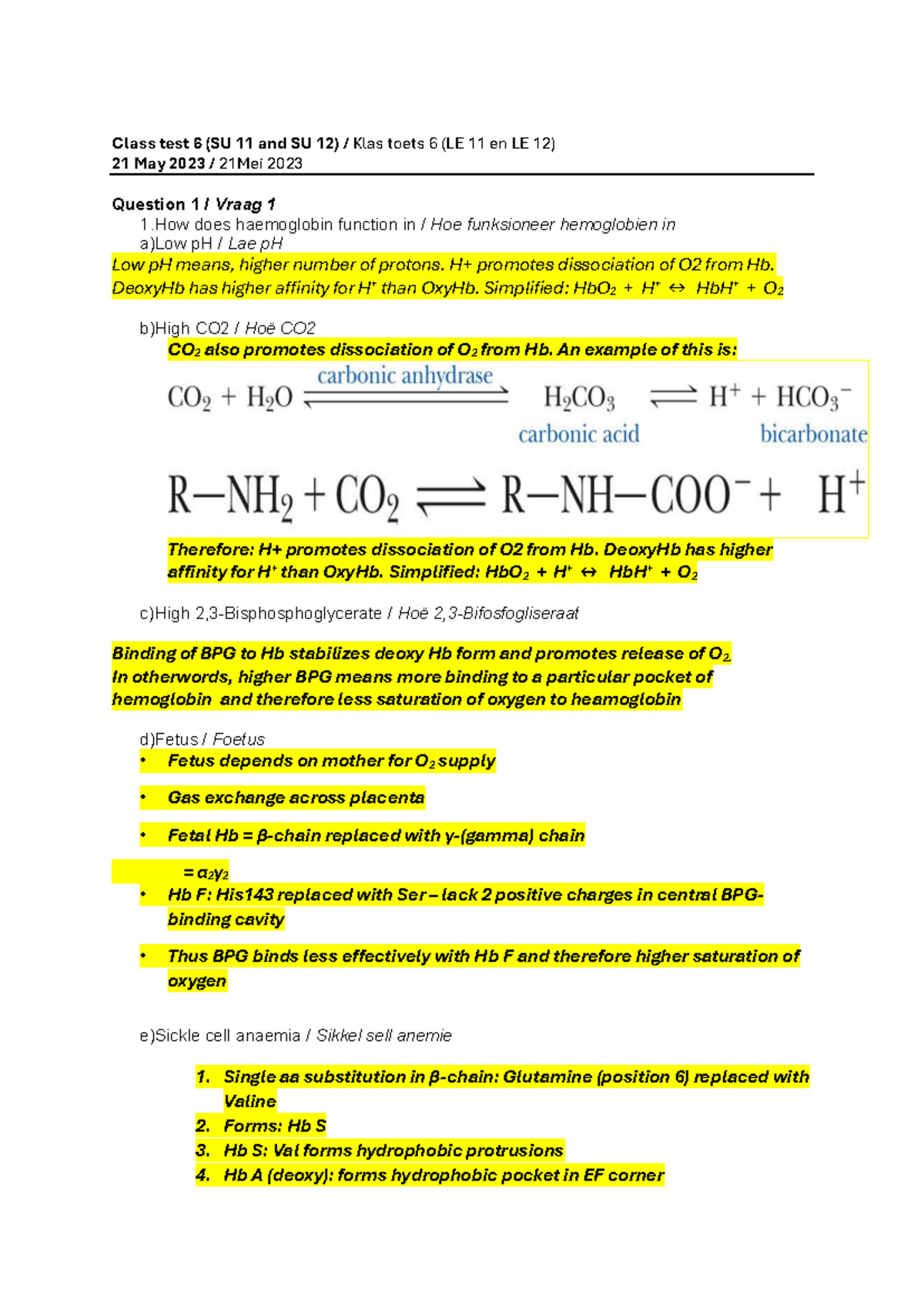 BCHN213 Class test 6 memo_2nd year biochemistry_study unit 11 and 12 ...