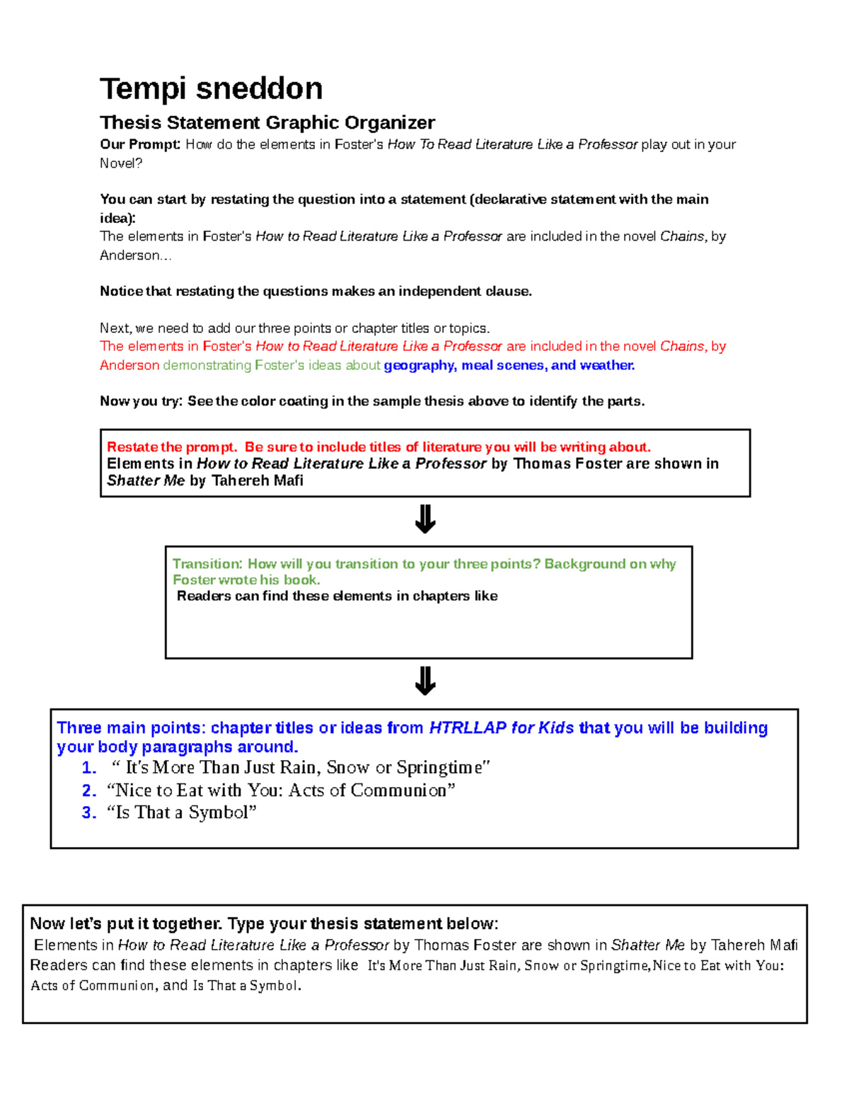 Copy of Thesis Statement Graphic Organizer + Intro and Conclusion ...