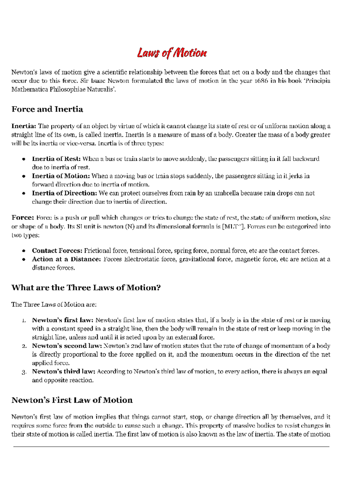 Laws of Motion Notes PDF - Biology - Studocu