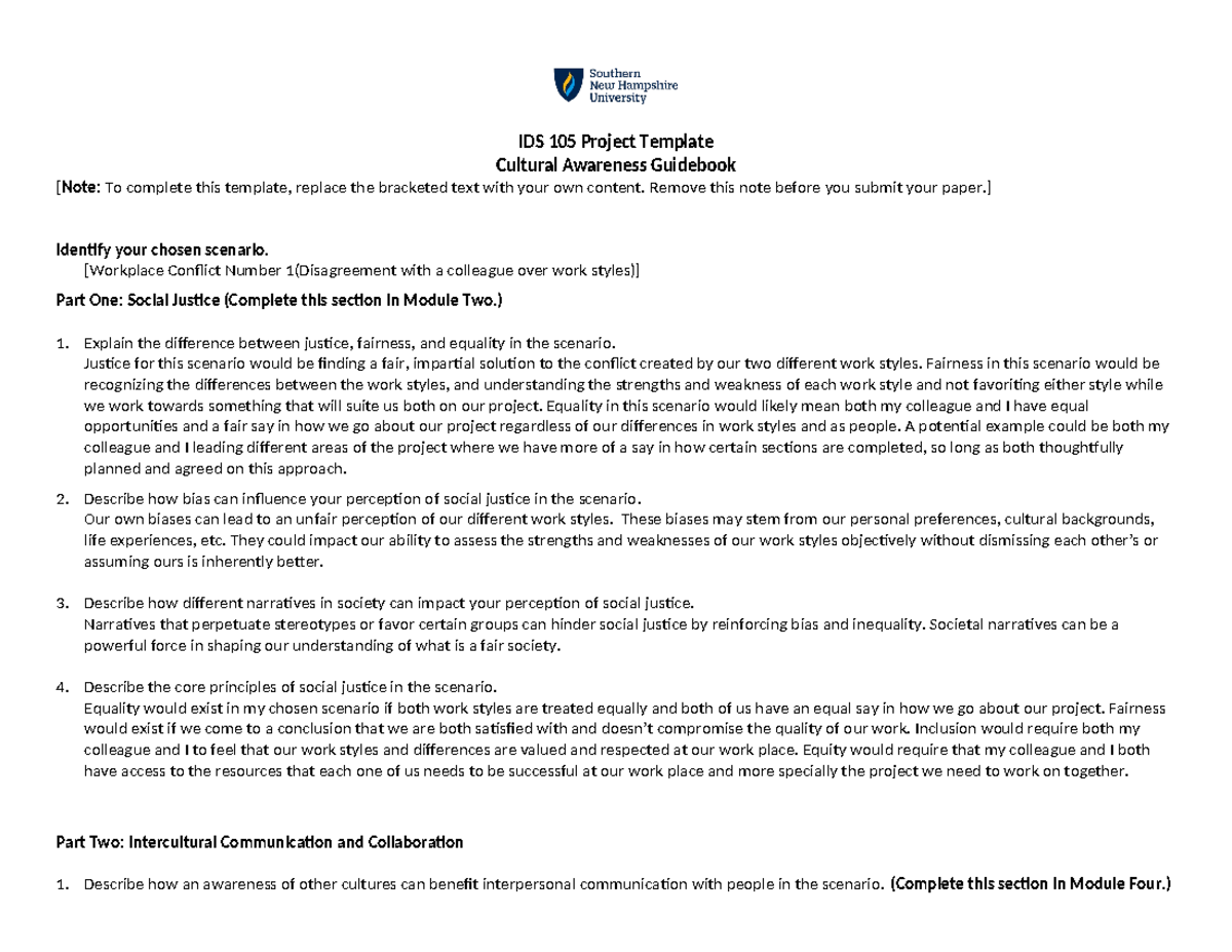 IDS 105 Project Template revised - IDS 105 Project Template Cultural ...