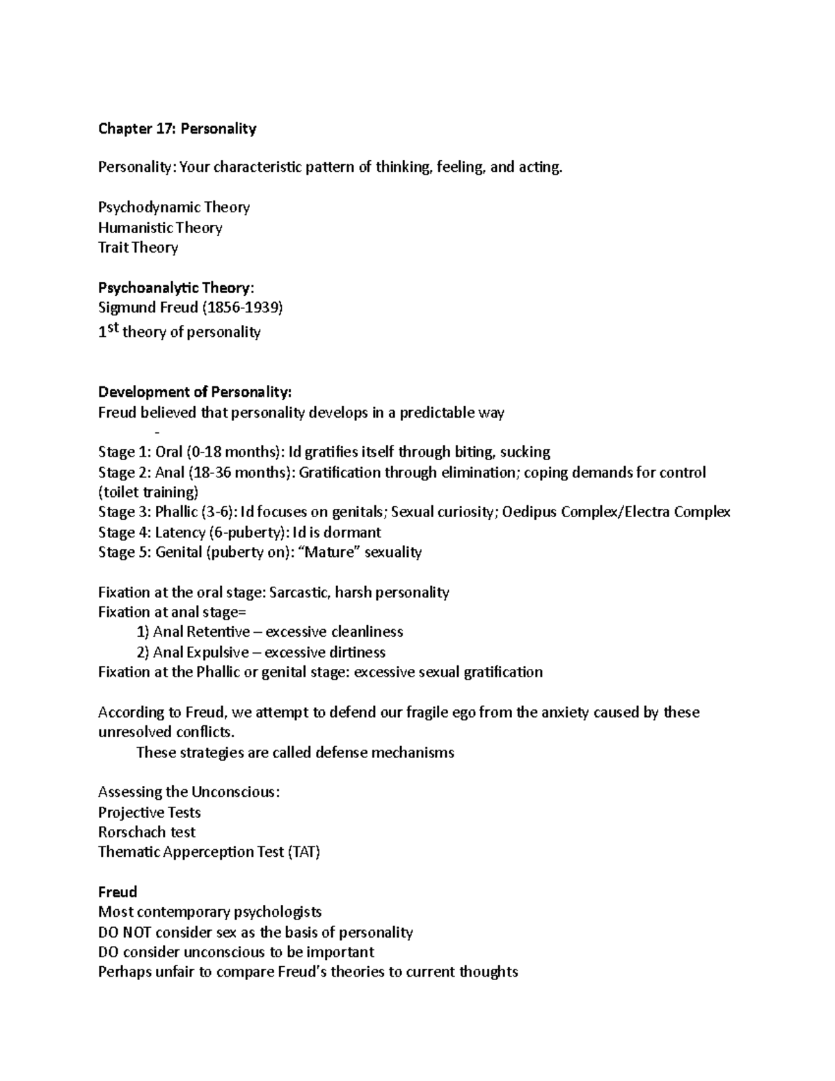 Chapter 17- Personality - Chapter 17: Personality Personality: Your ...