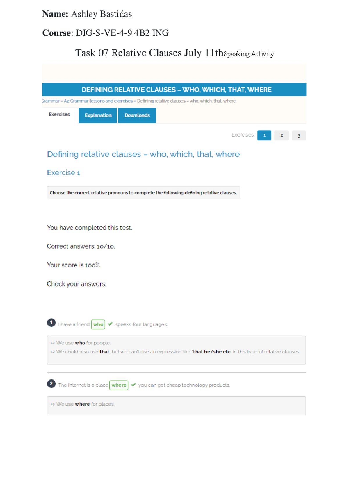 Task 07 Relative Clauses July 11th Speaking Activity - Ingles IV - Studocu