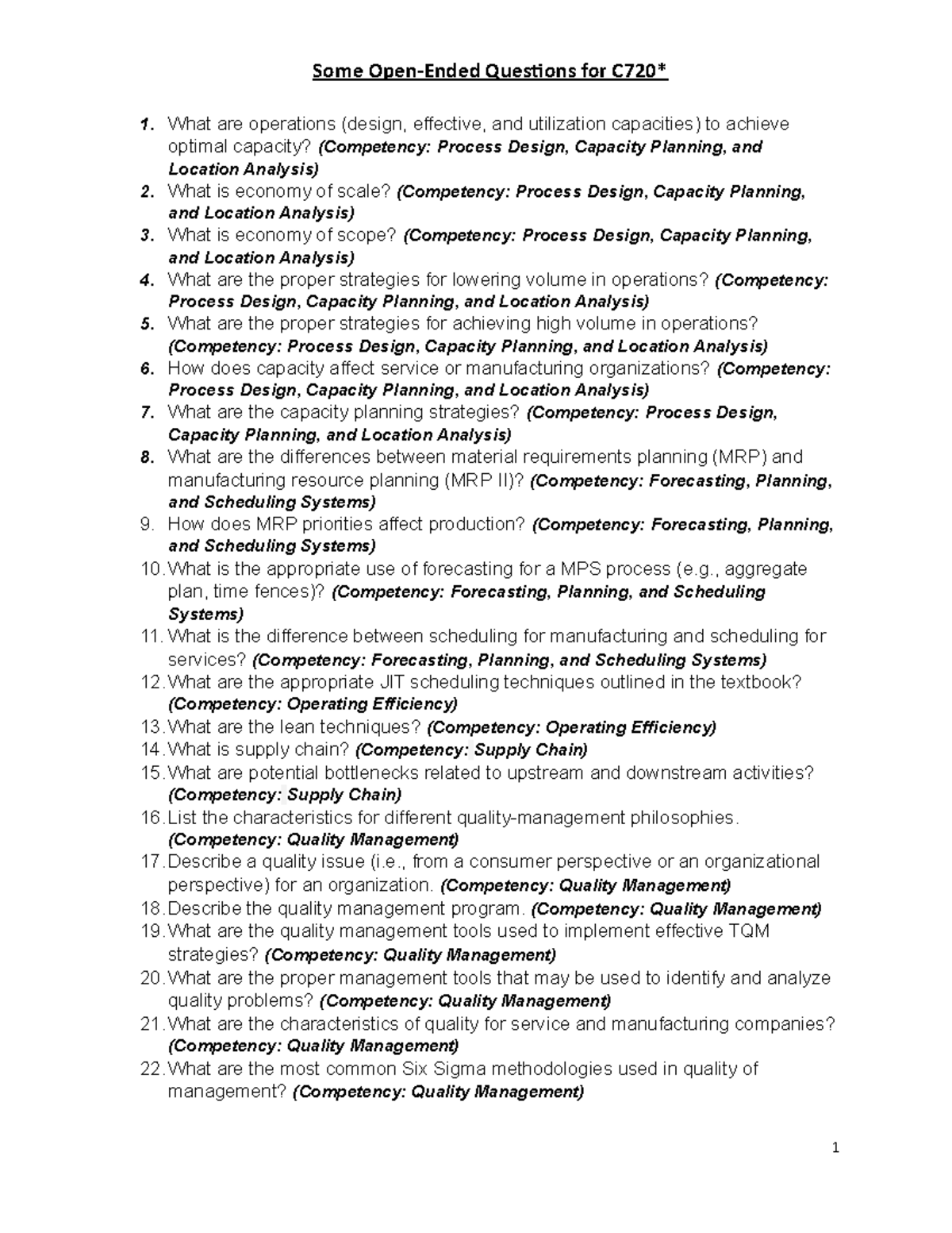 C720Questions-Competency Breakdown - Some Open-Ended Questions for C720 ...