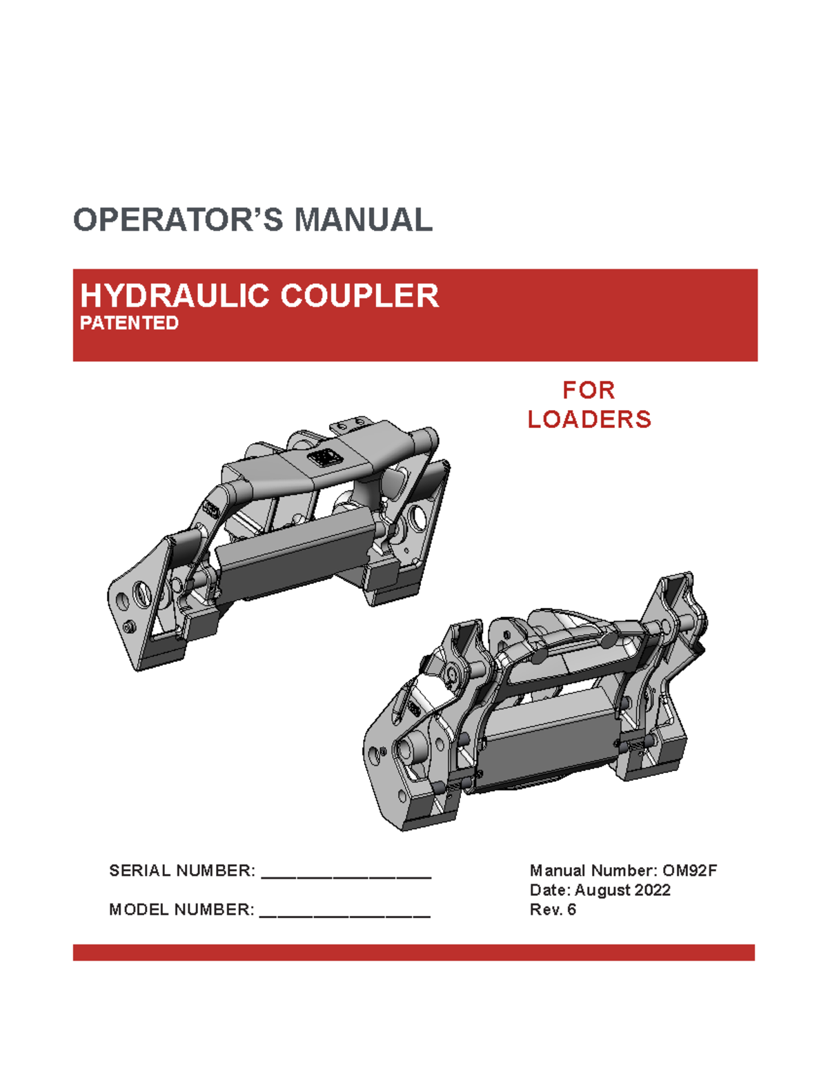JRB - Hydraulic Loader Coupler Manual - SERIAL NUMBER ...