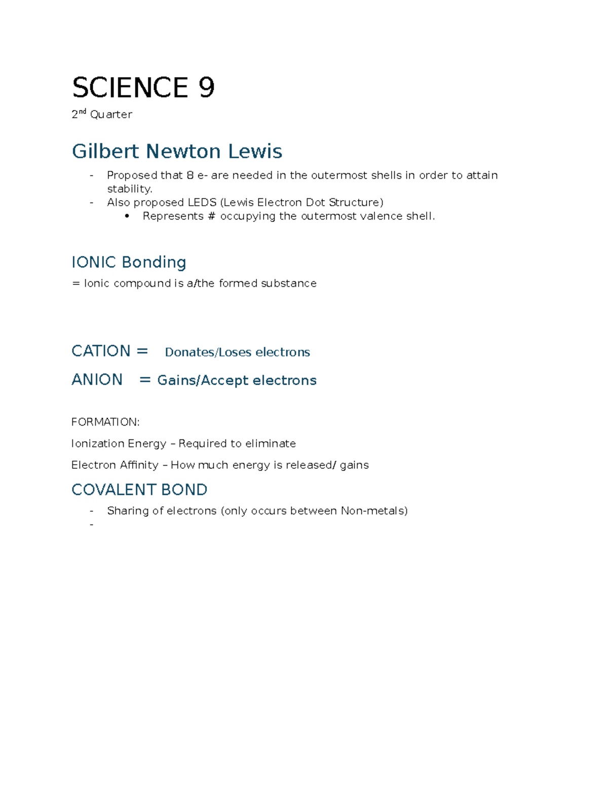 Science Reviewer 1 (2nd Quarter) - SCIENCE 9 2 nd Quarter Gilbert ...