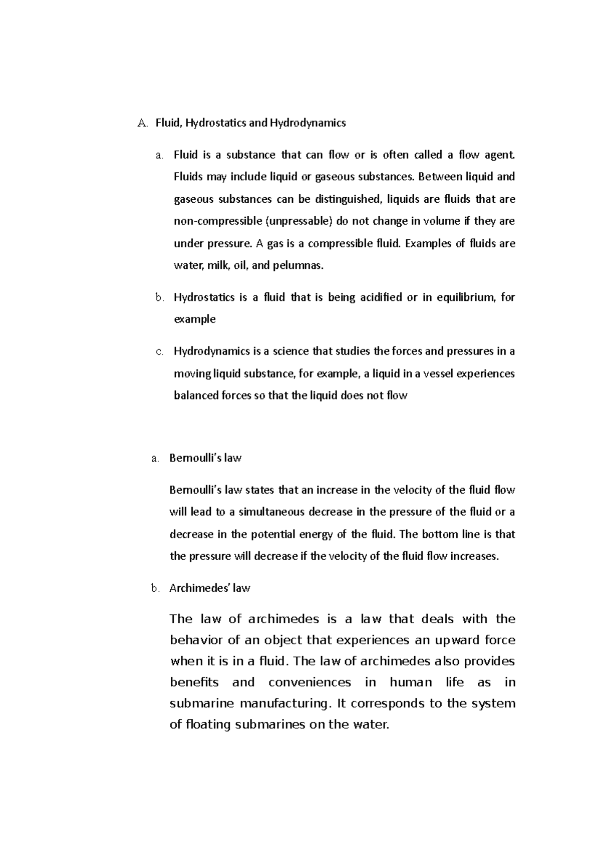 Fluid Physiology - A. Fluid, Hydrostatics and Hydrodynamics a. Fluid is ...