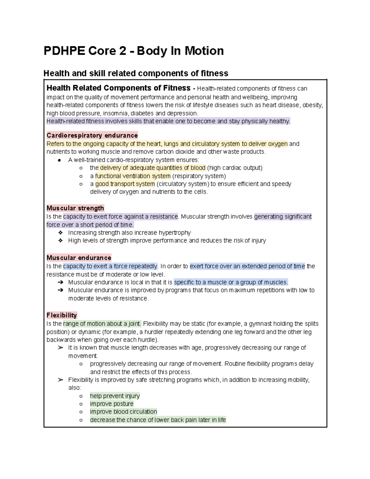 Yr11 Pdhpe Core 2 - Body In Motion - PDHPE Core 2 - Body In Motion ...