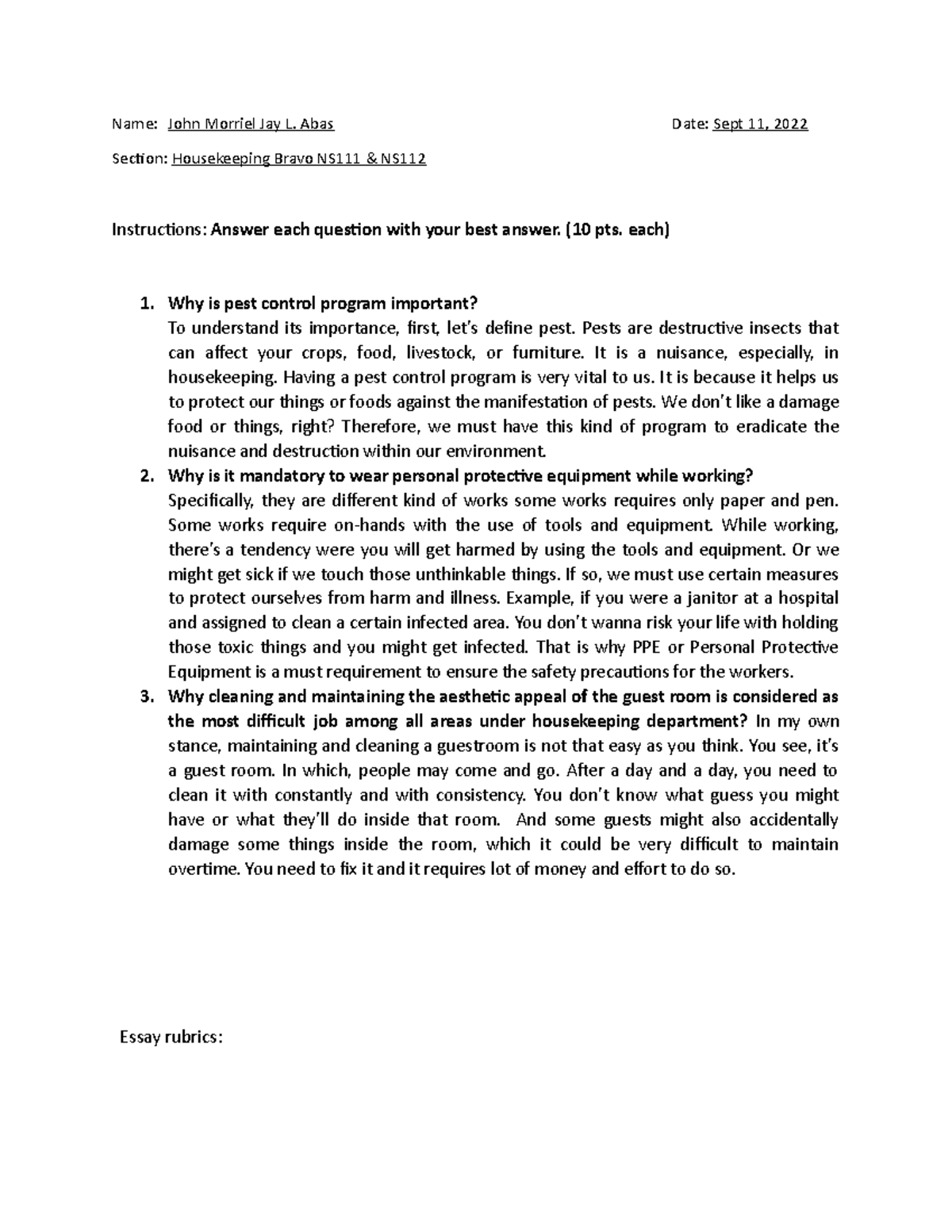 Activity 2 ABAS - assignment - Name: John Morriel Jay L. Abas Date ...